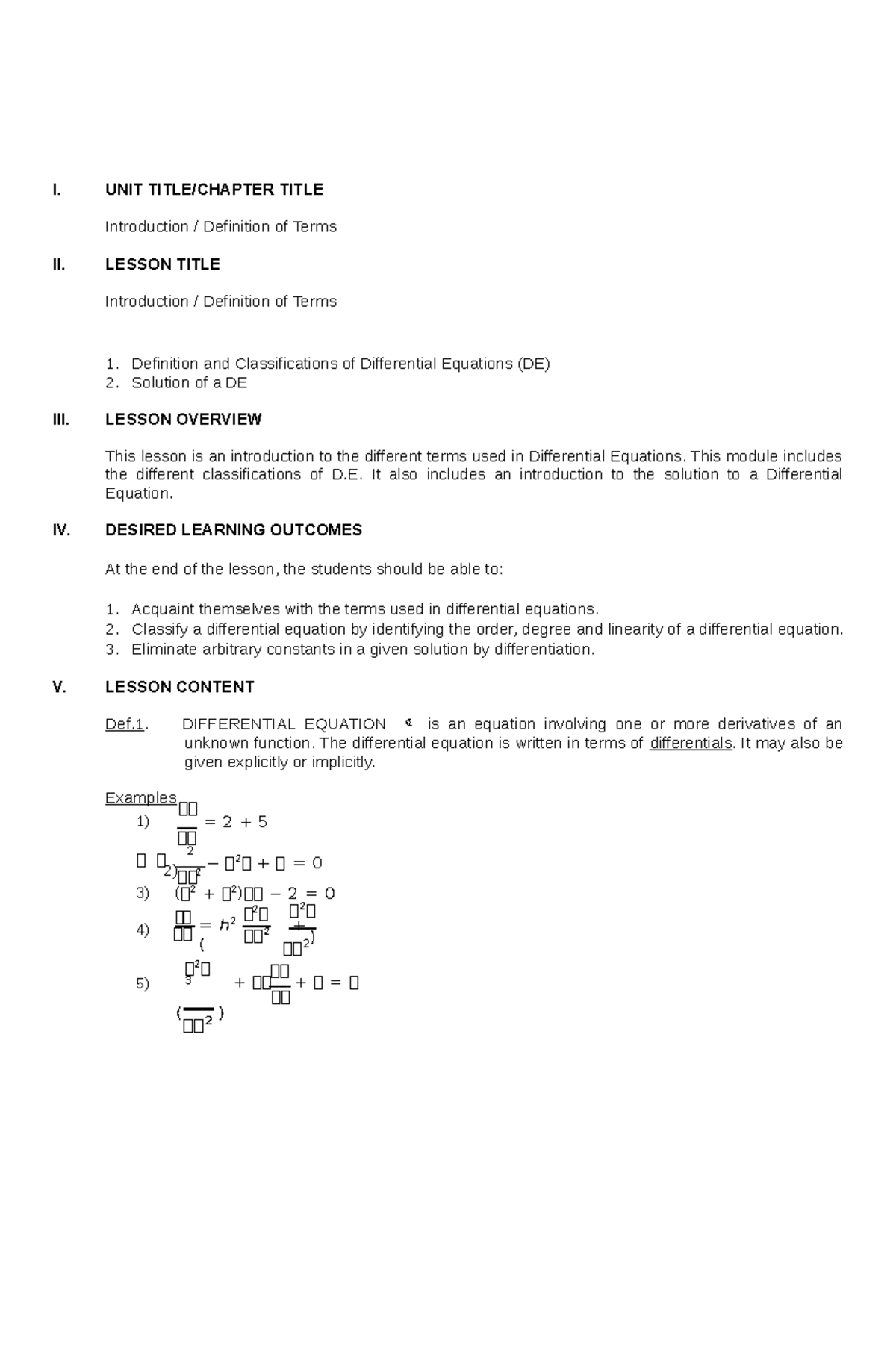 Definition and Classifications of Differential Equations (DE) - Lesson ...