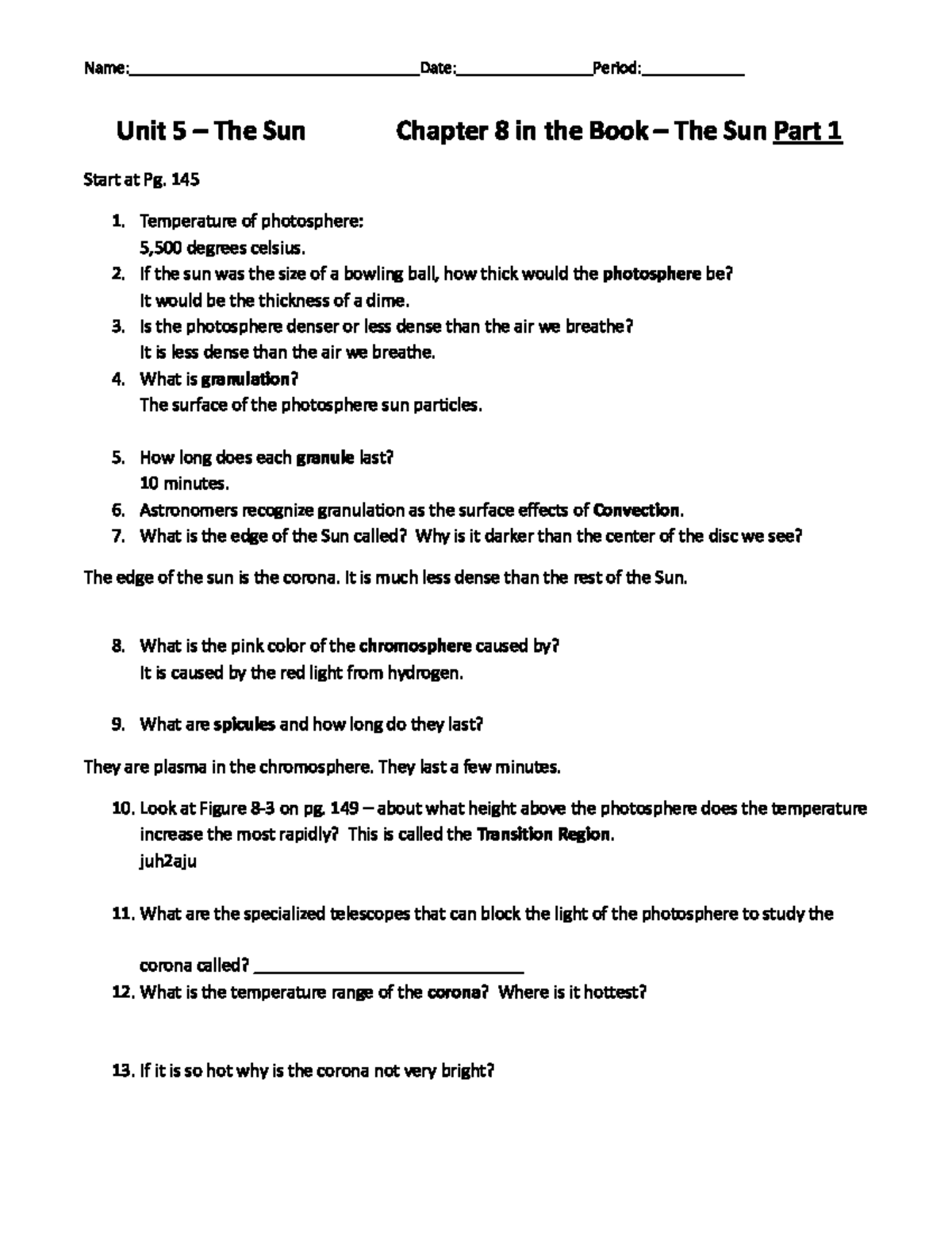 Unit 5: The Sun - Chapter 8 Study Notes (Pg. 145-149) - Studocu
