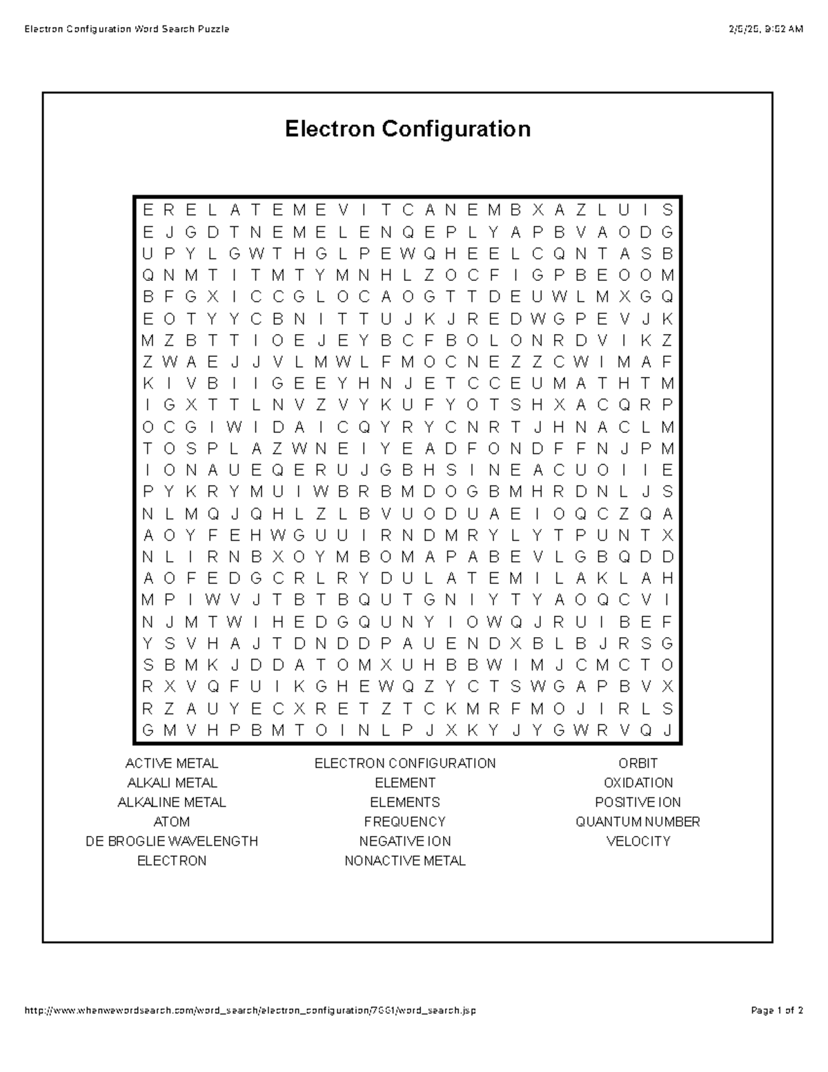 Electron Configuration Word Search Puzzle - jsp Page 1 of 2 Electron ...