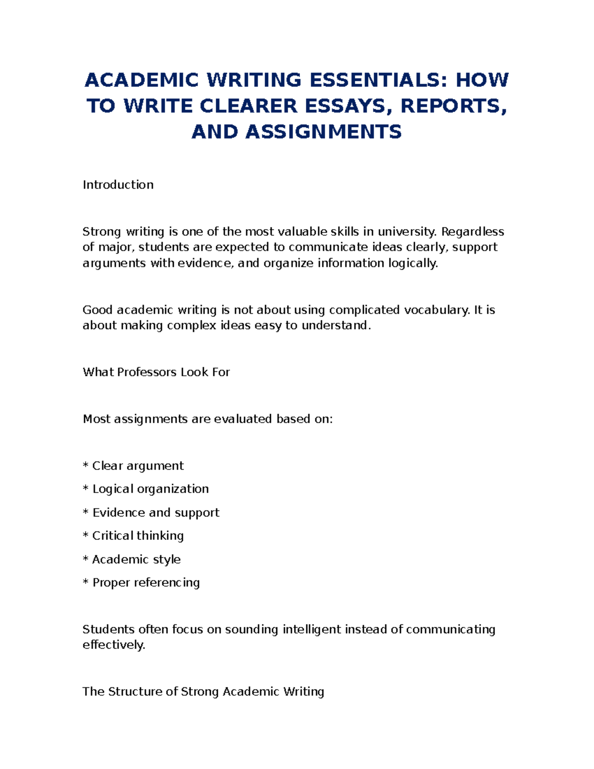 Academic Writing Essentials: Tips for Clearer Essays & Reports - Studocu