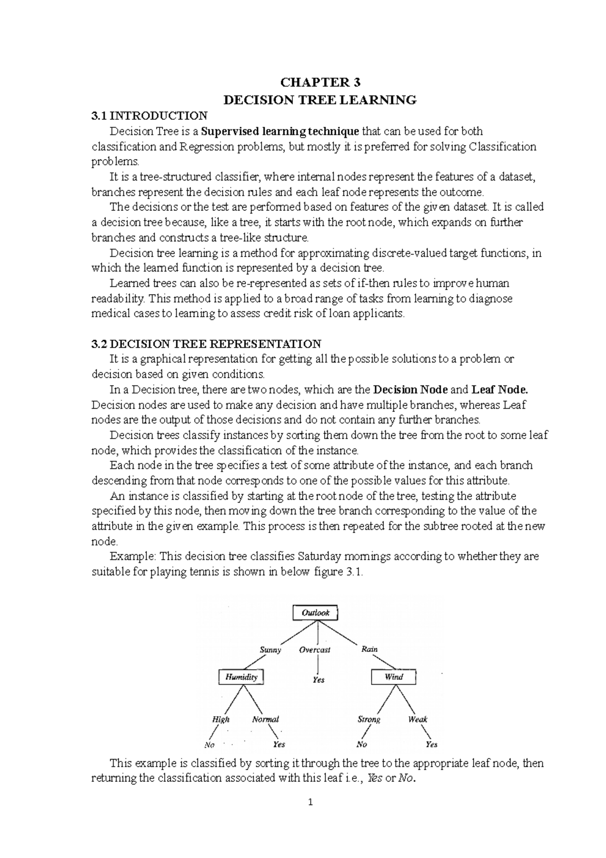Jntuh Cse Iii Year Ii Sem Machine Learning Chapter 3 Decision Tree Learning Notes Chapter 3