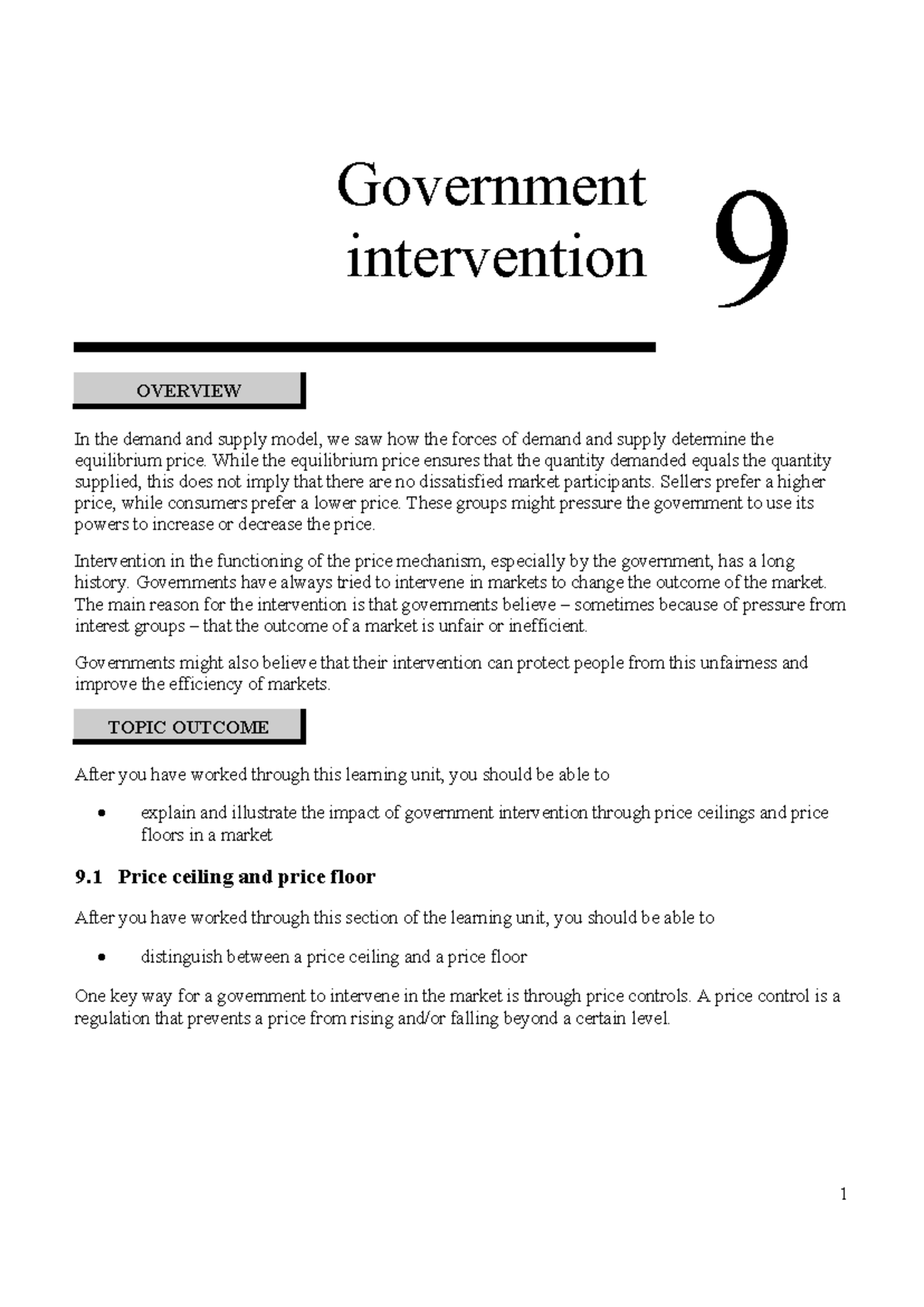 Topic 9: Government Intervention in Price Controls and Market Dynamics ...