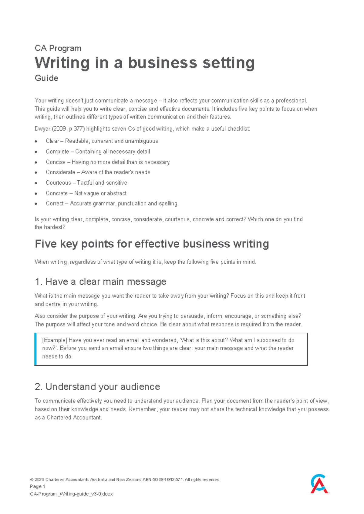 CA Program Writing Guide: Effective Business Communication Techniques ...