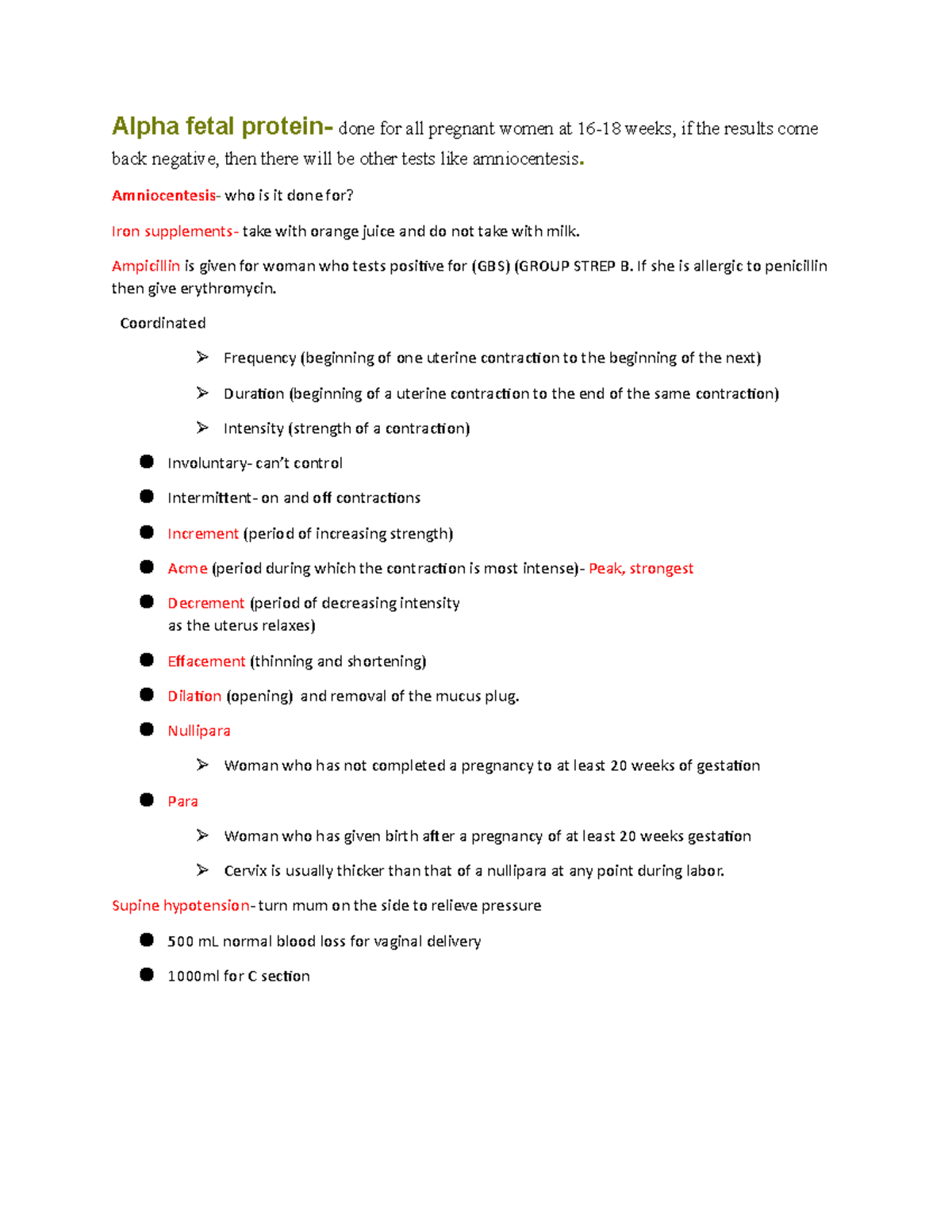Maternity test 2 prep - Summary Maternal-Child Nursing - Alpha fetal ...