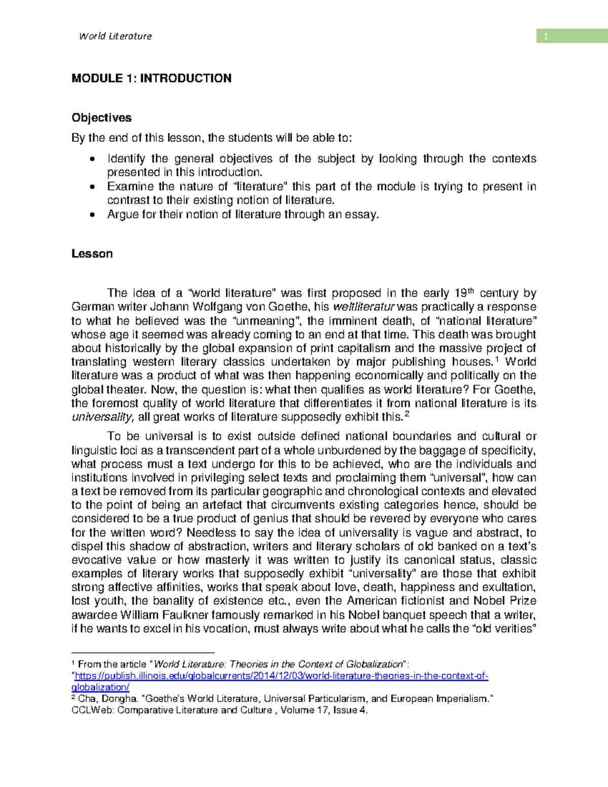 (1) Introduction to World Literature - World Literature 1 MODULE 1 ...