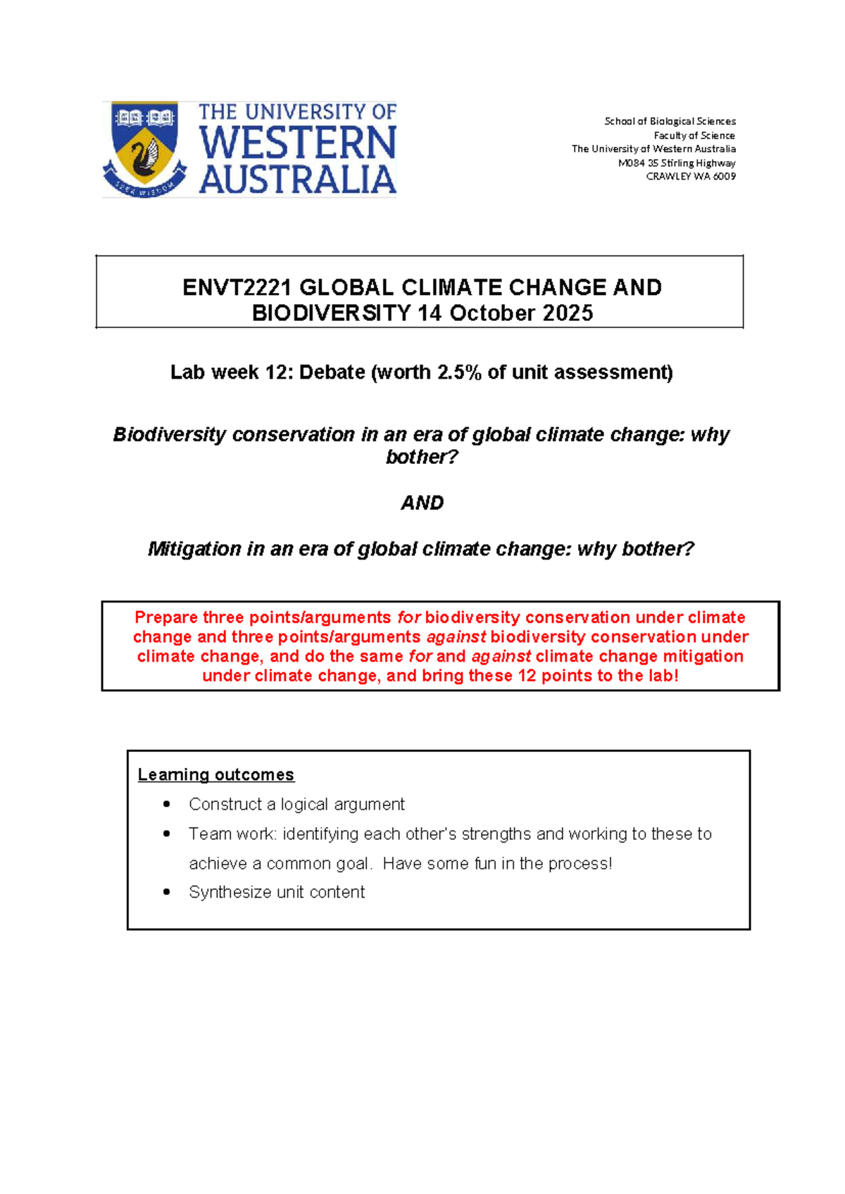 M084 Lab Week 12: Debate on Climate Change & Biodiversity - Studocu