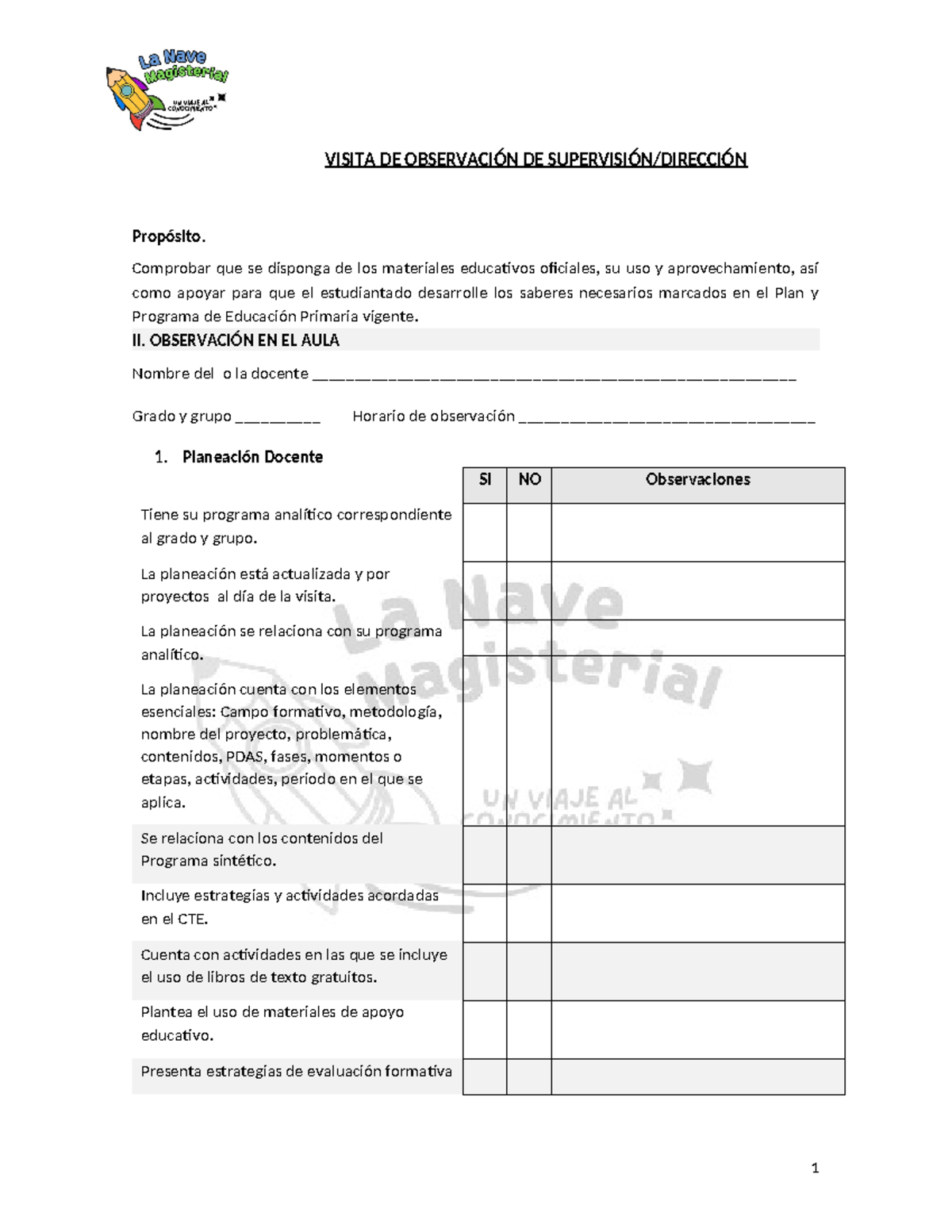 Formato de Visitas de Observación en el Aula - Educ. Primaria - Studocu