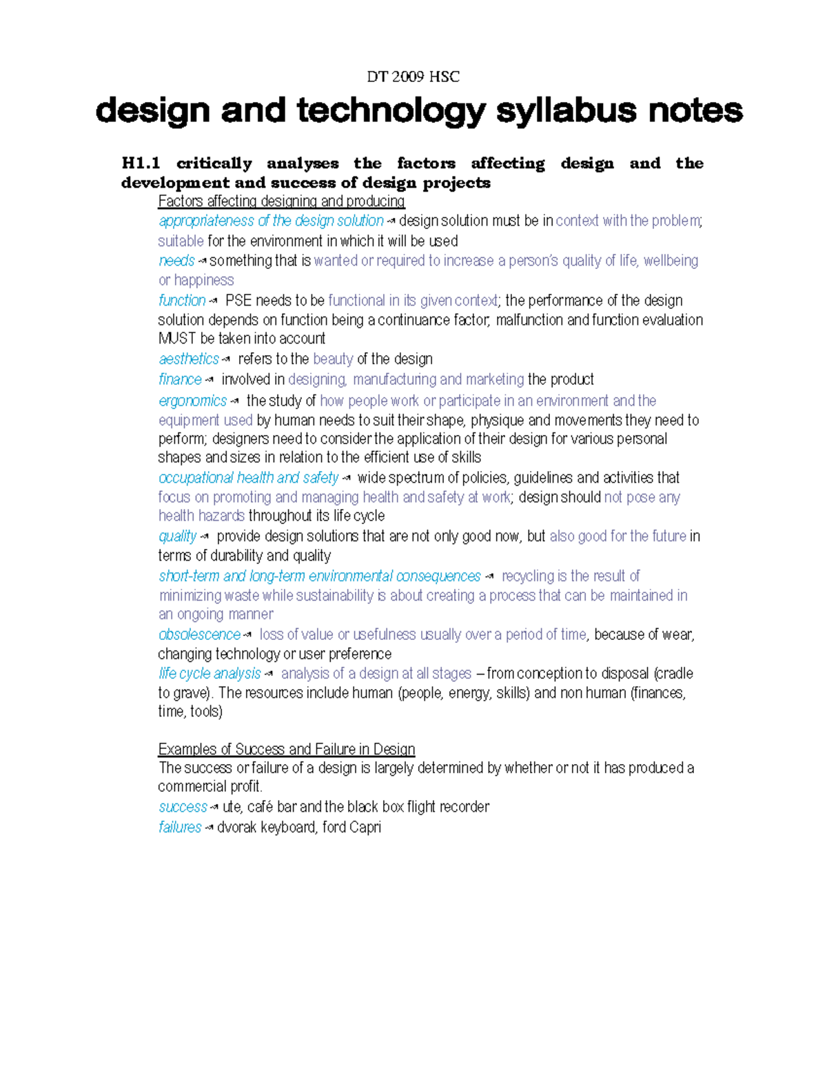 DT 2009 HSC Design Technology Notes: Factors Influencing Design Success ...