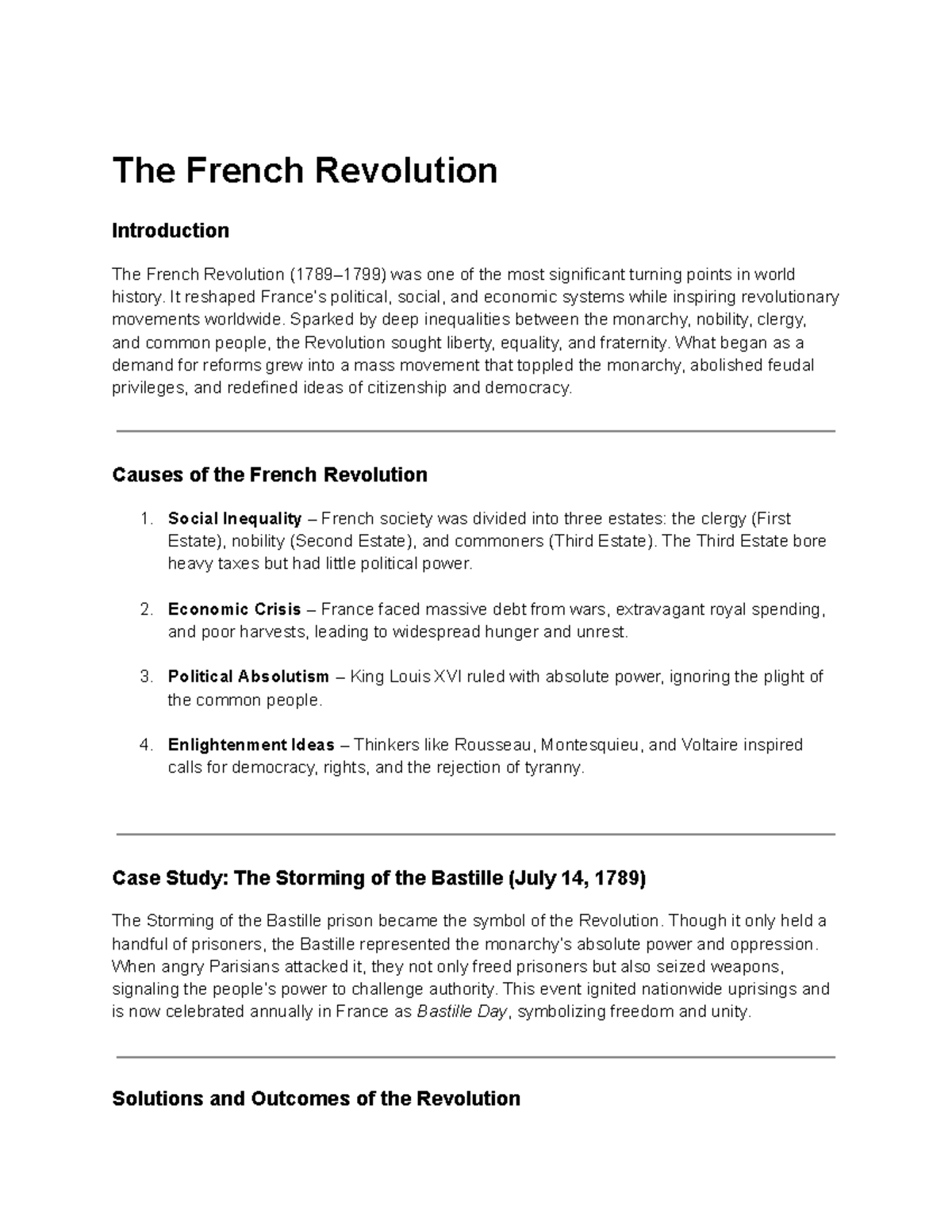 French Revolution Overview: Causes, Events, and Outcomes - Studocu