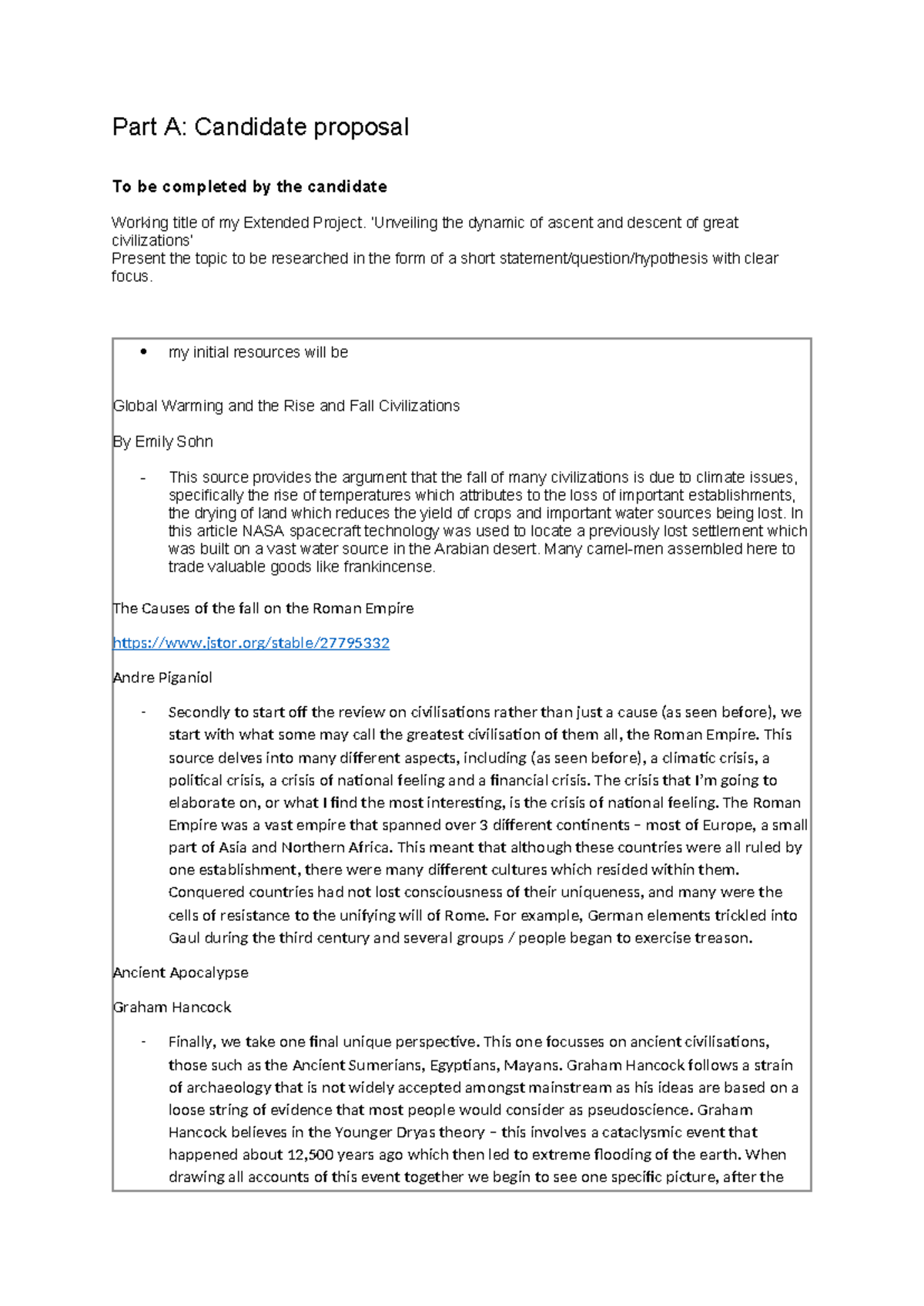 Candidate Proposal - This was very good - Part A: Candidate proposal To ...