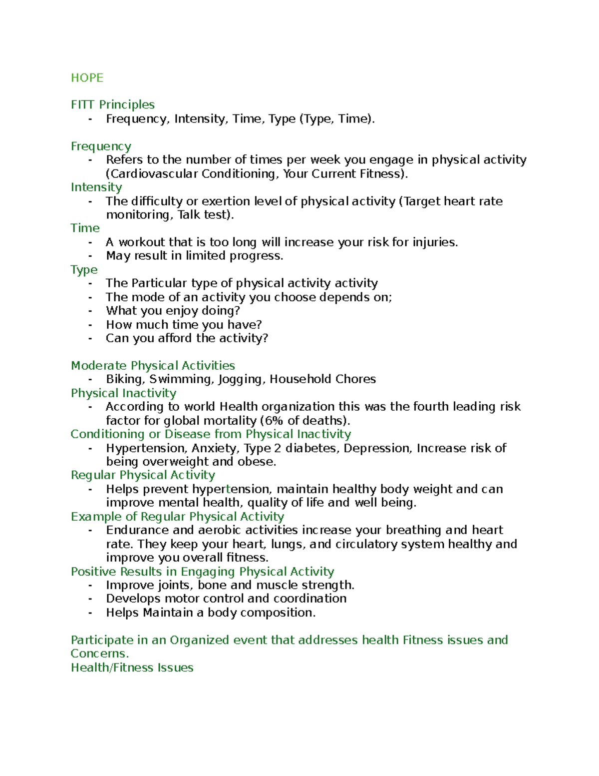 HOPE FITT Principles: Frequency, Intensity, Time, Type Explained - Studocu