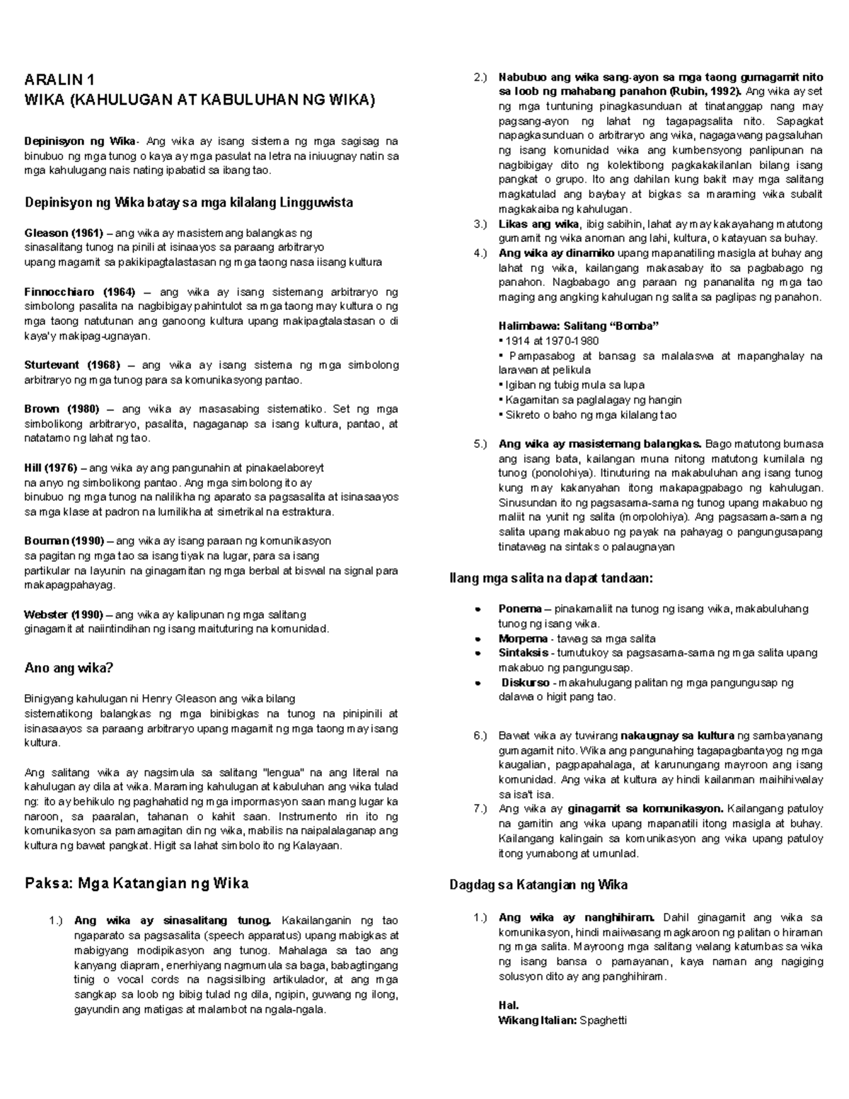 WIKA 101: Comprehensive Notes on Language Definitions and ...