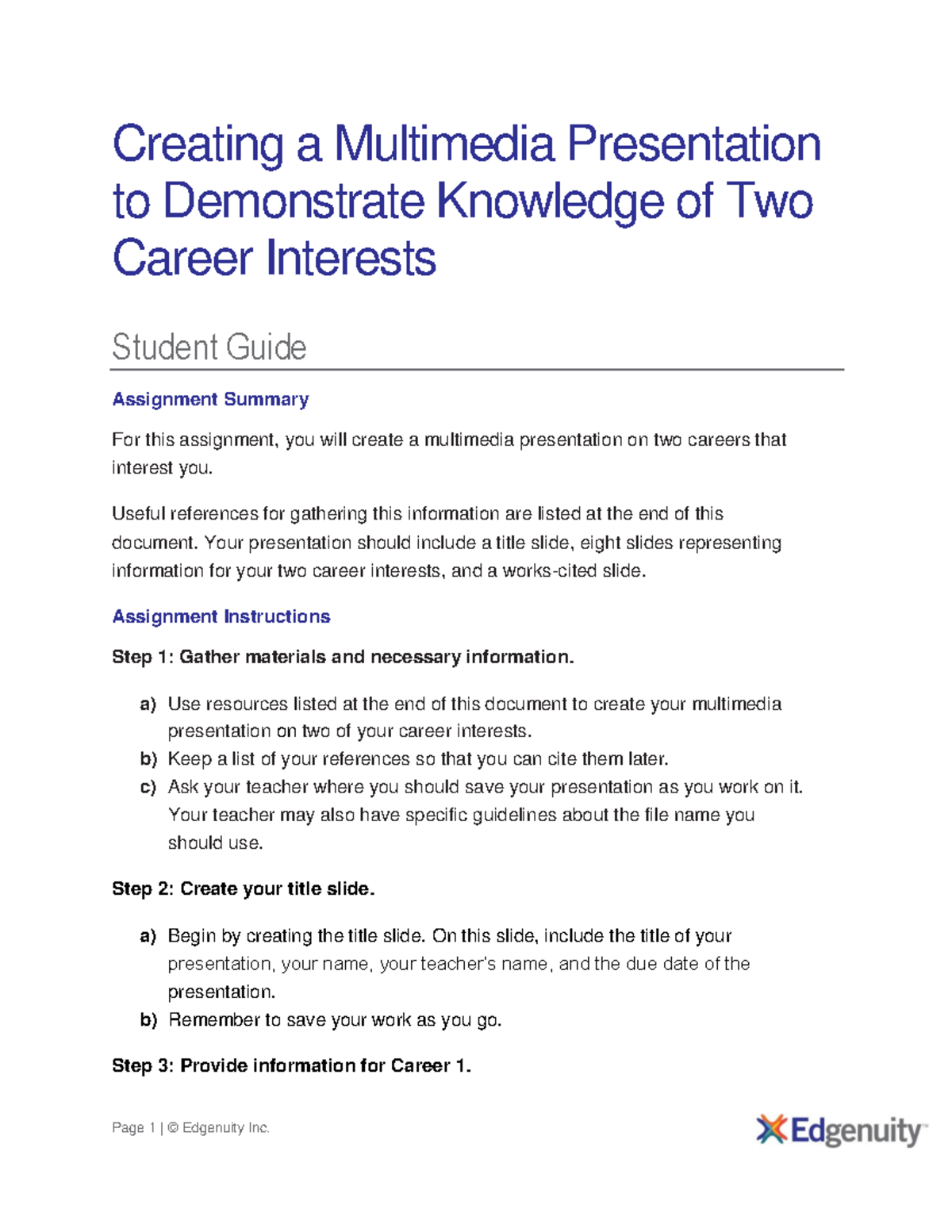 U19L5 Multimedia Presentation on Two Career Interests Guide - Studocu