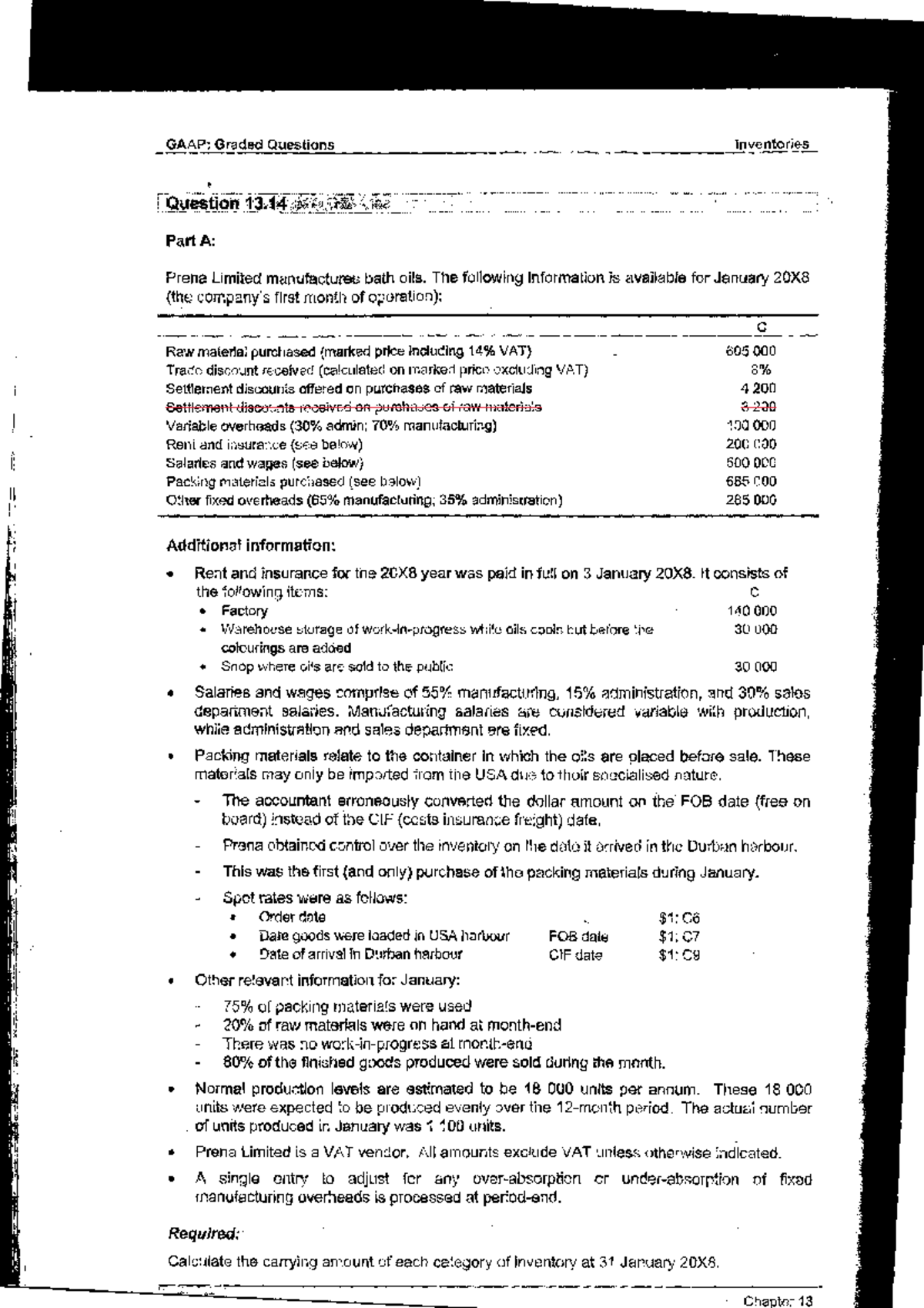 Inventories GAAP: Graded Questions for Prena Limited - Chapter 13 - Studocu