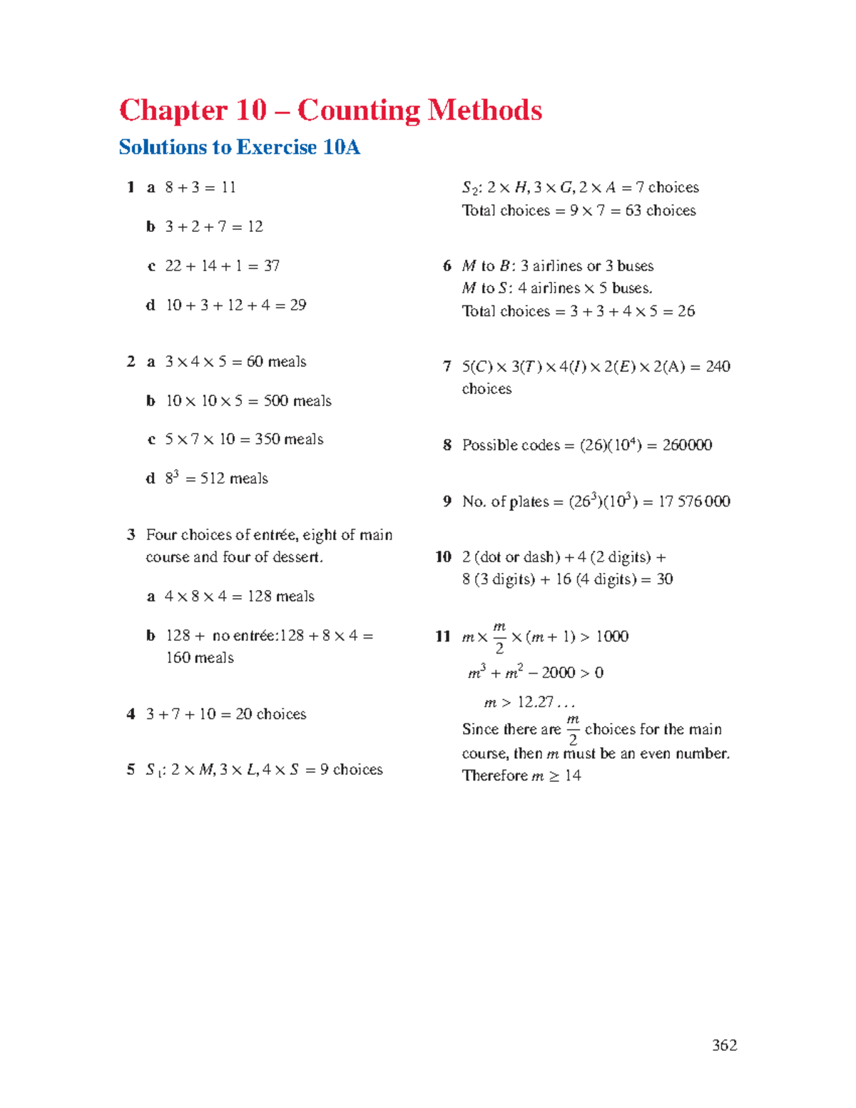 Chapter 10 Counting Methods: Solutions to Exercises 10A-D - Studocu
