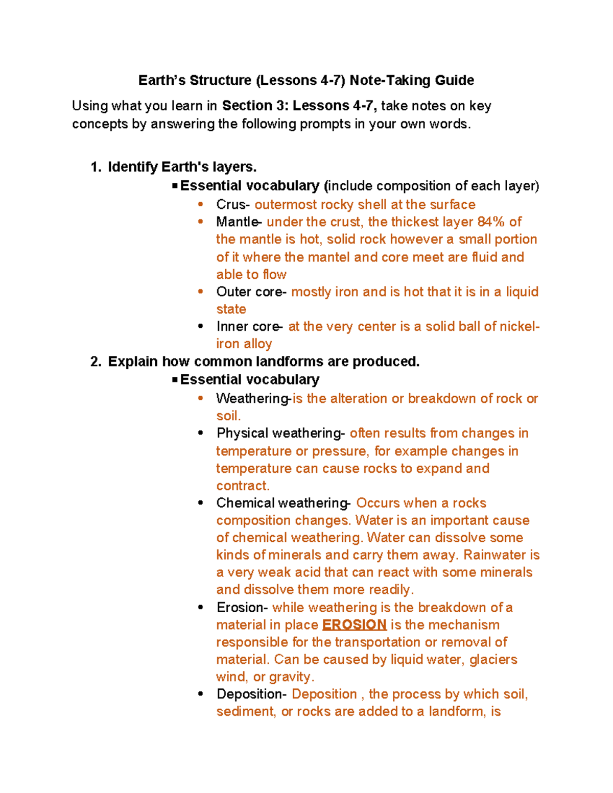 Earth sciencce 2 - notes taken during course - Earth’s Structure ...