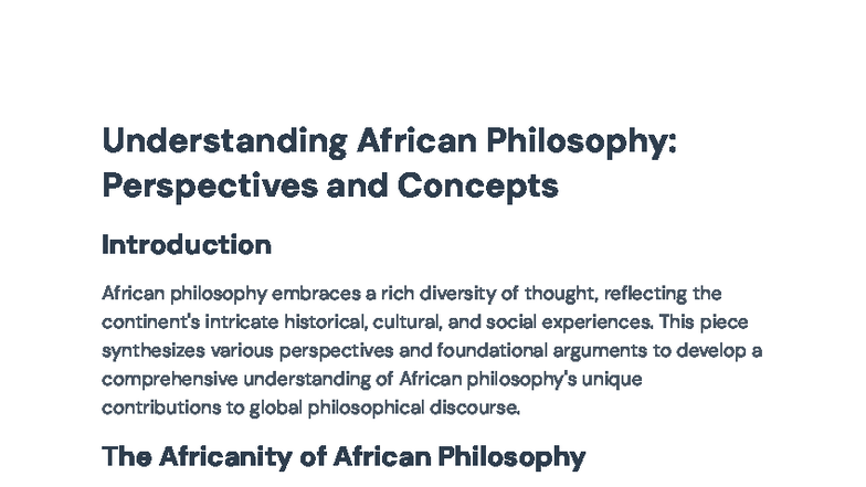 Understanding African Philosophy: Key Concepts and Perspectives - Studocu