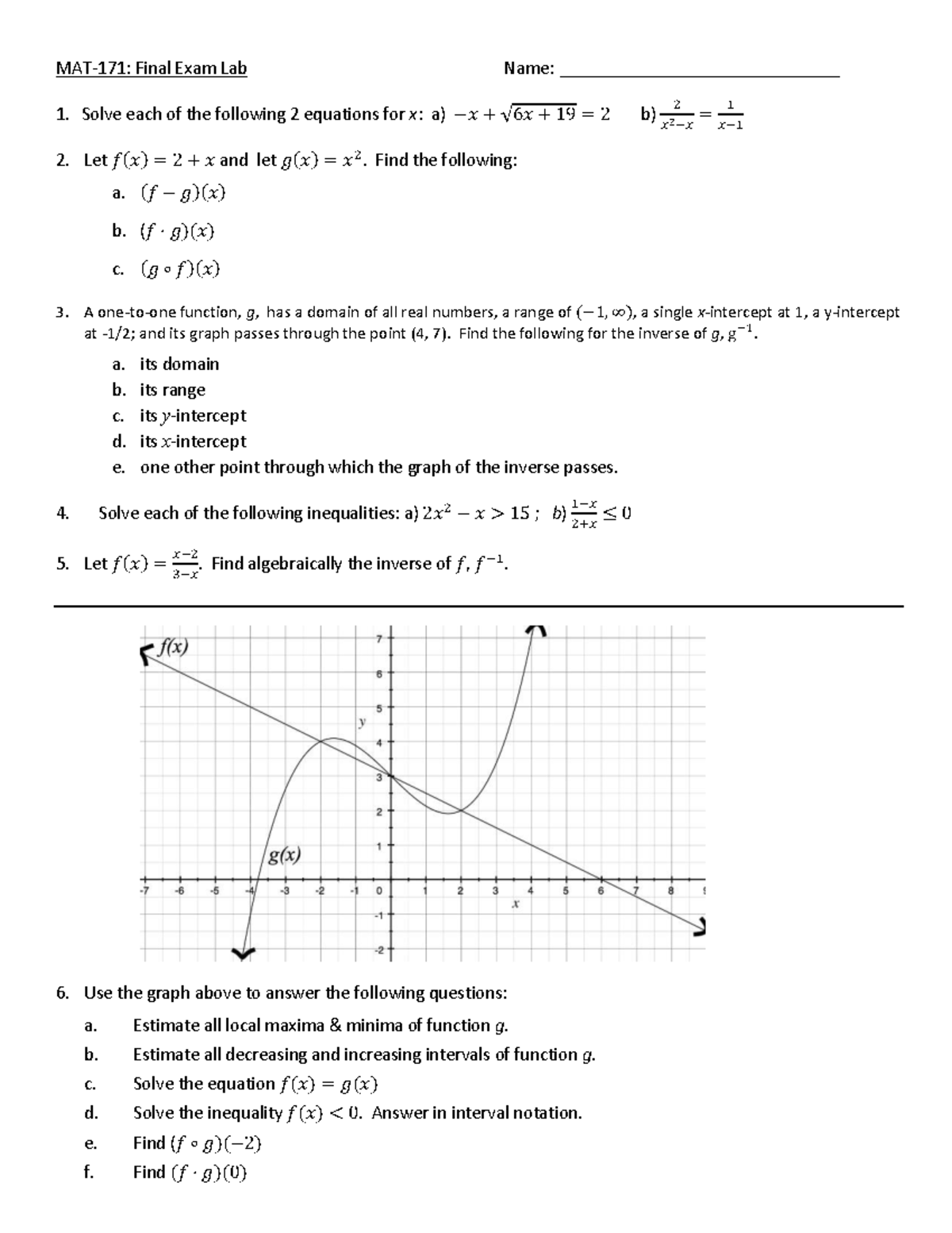 MAT-171: Final Exam Lab - Studocu