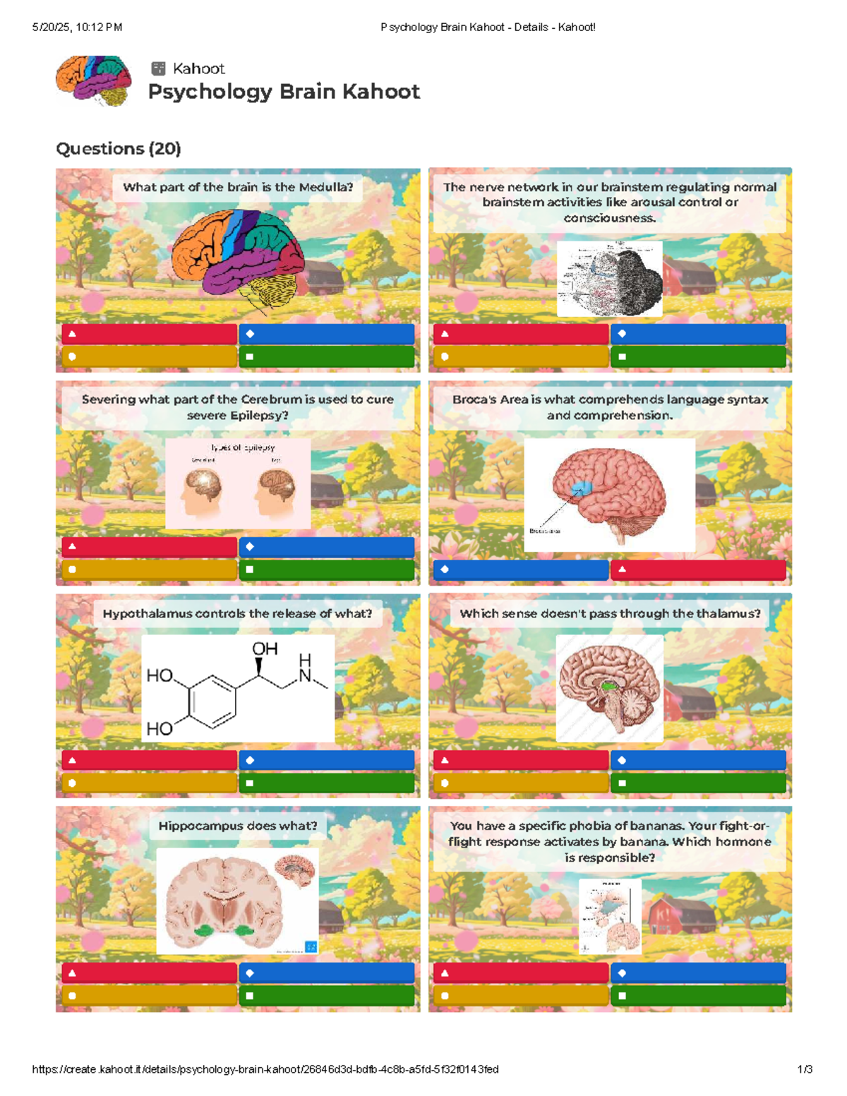Psychology 10:12 PM Brain Kahoot Questions & Details - Studocu