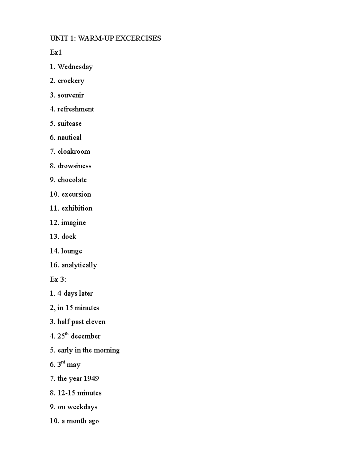 Intensive lis unit 1 - english - UNIT 1: WARM-UP EXCERCISES Ex ...