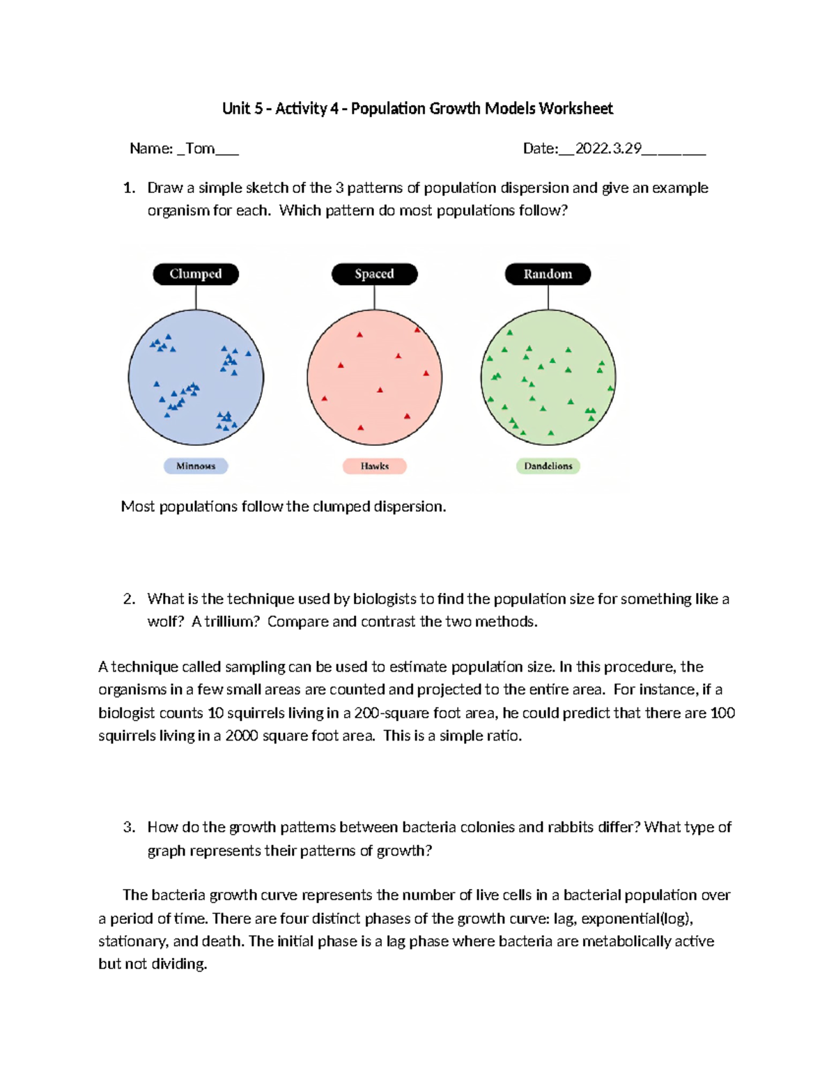 Unit 5 - Activity 4: Population Growth Models - BIOLOGY - Studocu