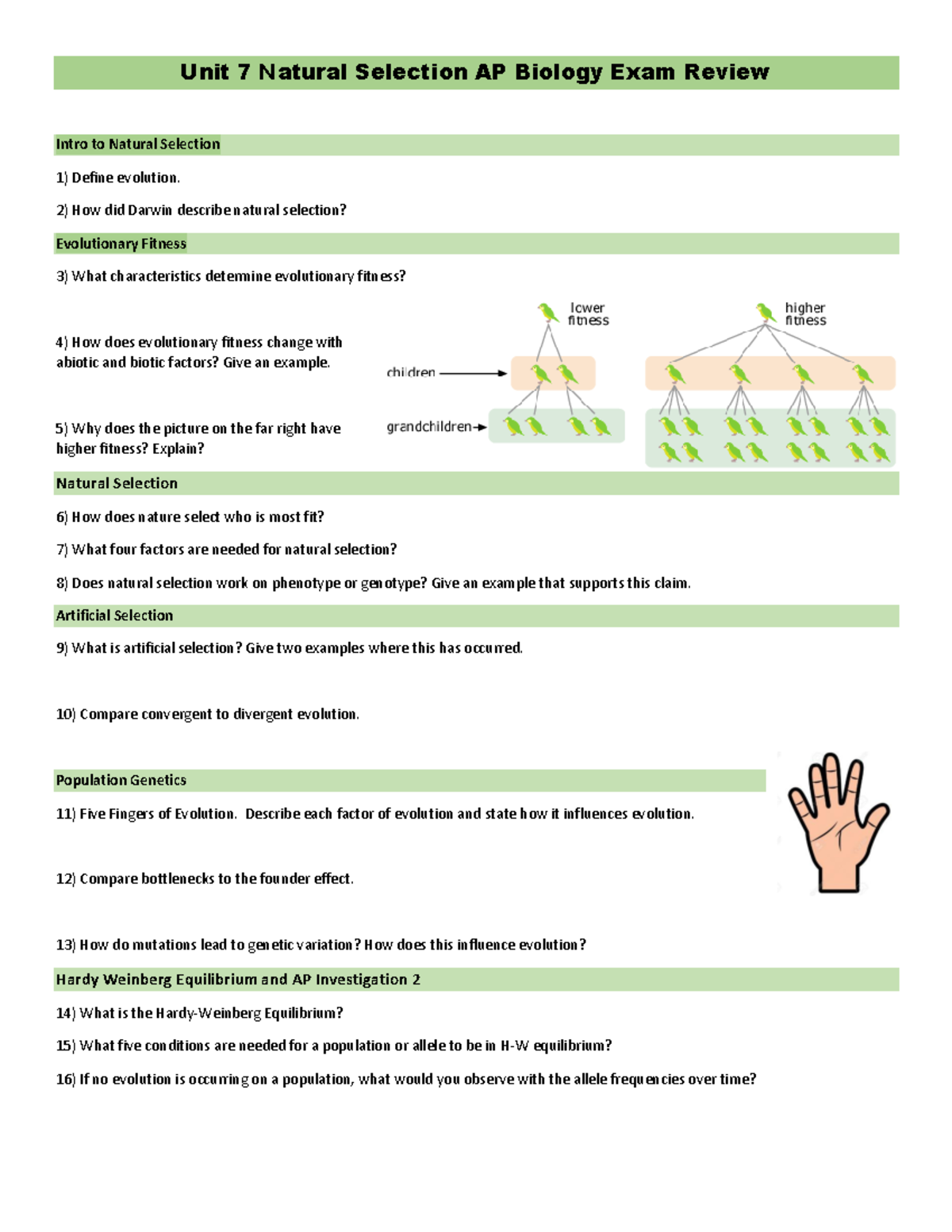 Unit 7 AP Biology Natural Selection Study Guide: Essential Concepts ...