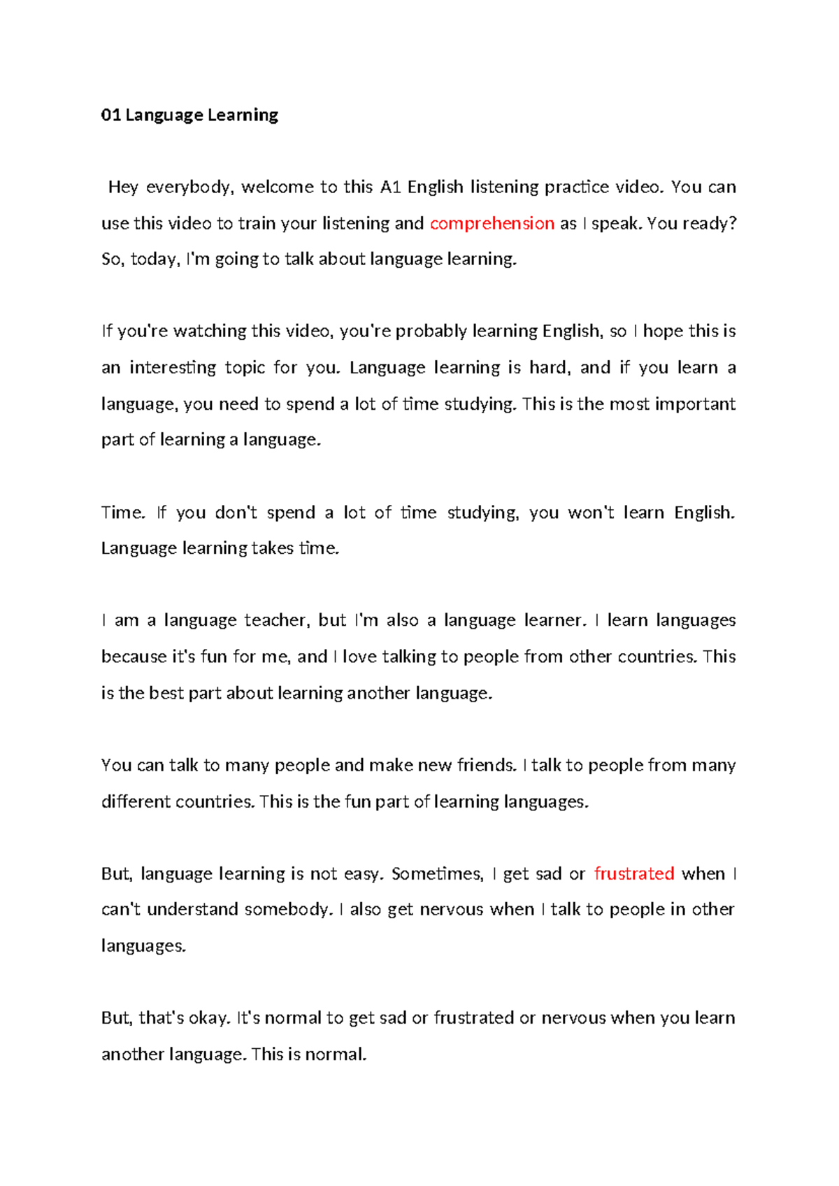 01 A1 English Language Learning Tips and Practice - Studocu