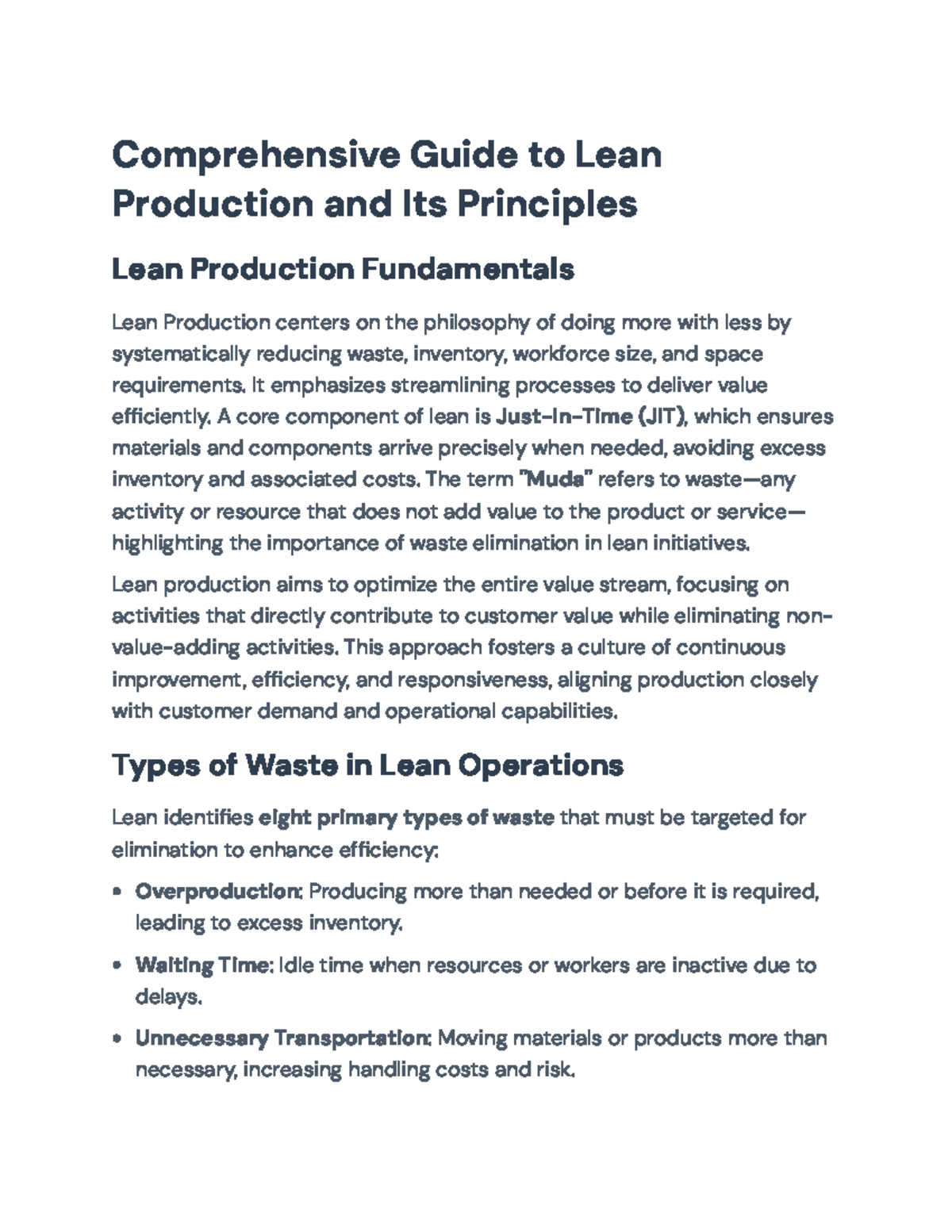 Comprehensive Overview of Lean Production Principles (Course Code ...