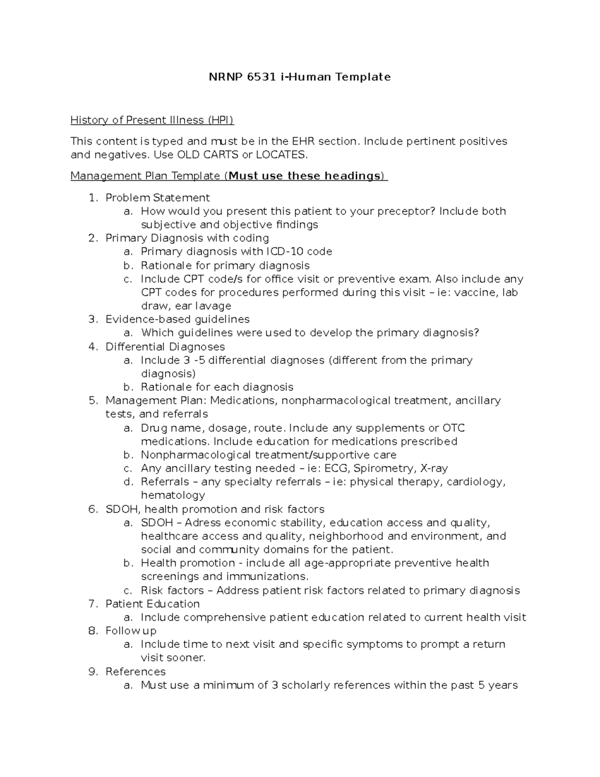 NRNP 6531 i-Human Template: Final Management Plan Guide - Studocu