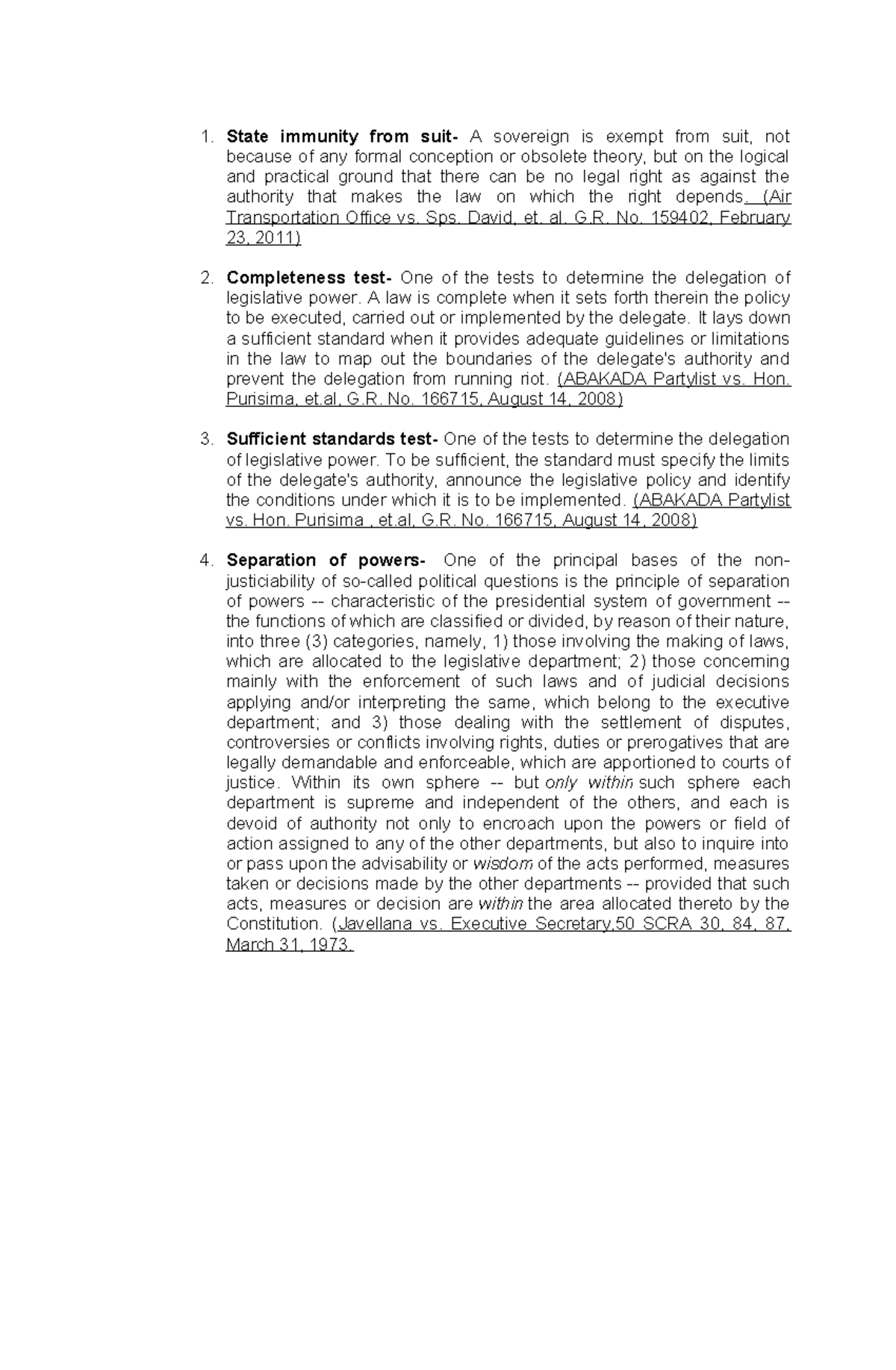 Constitutional Law Doctrines: State Immunity & Legislative Power - Studocu