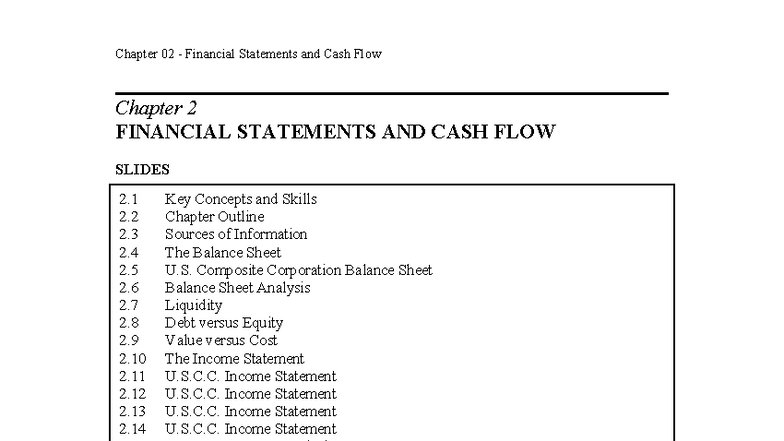 Chapter 02: Financial Statements & Cash Flow Overview - Studocu
