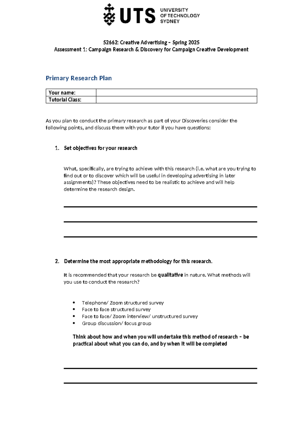 52662: Creative Advertising S25 Primary Research Plan for Campaign ...