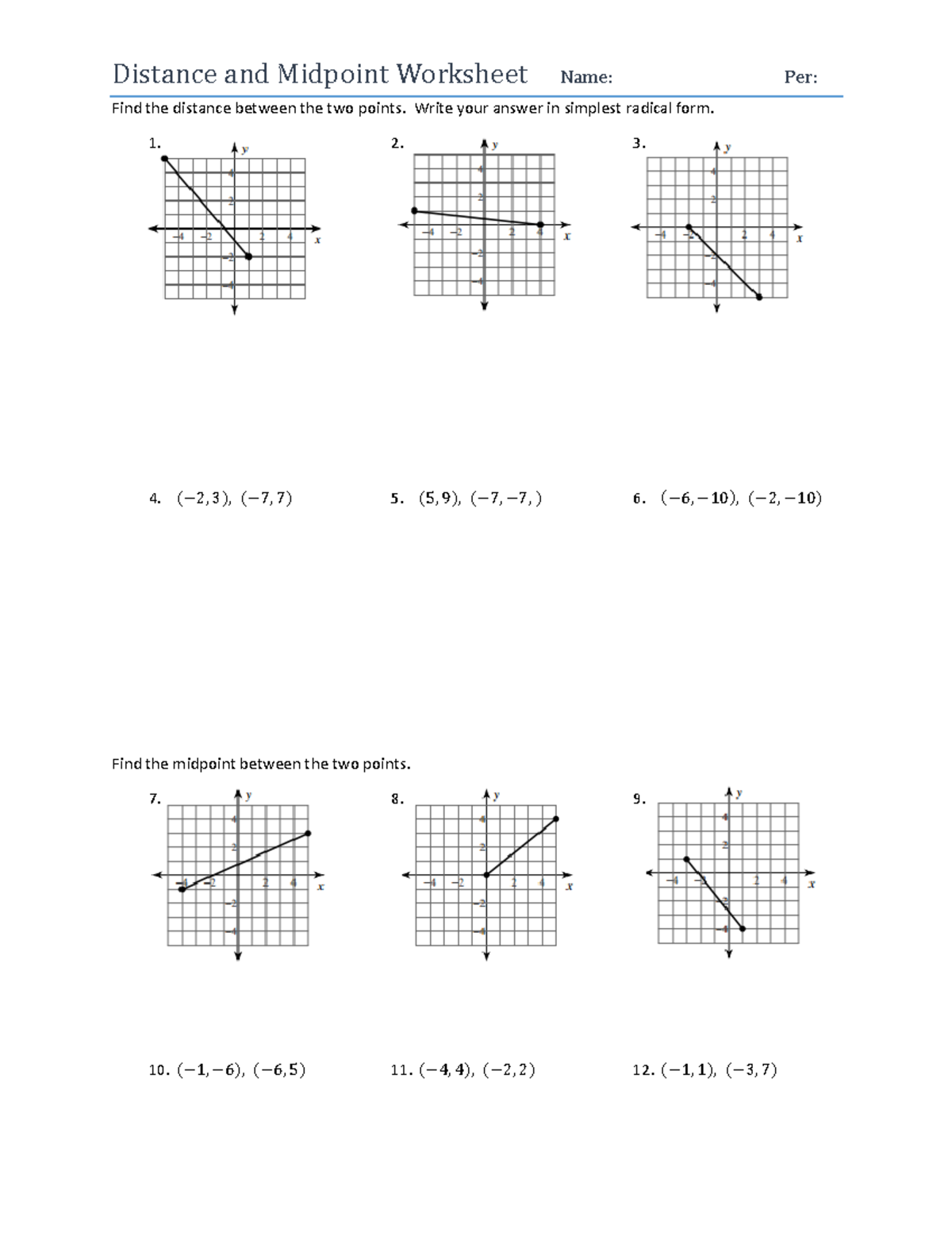 Distance and Midpoint Worksheet #1: Problems and Solutions - Studocu
