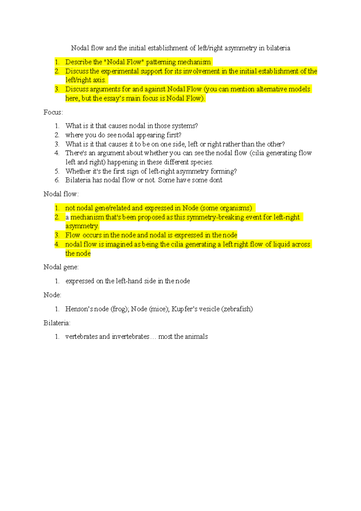 Essay instruction - Nodal flow and the initial establishment of left ...