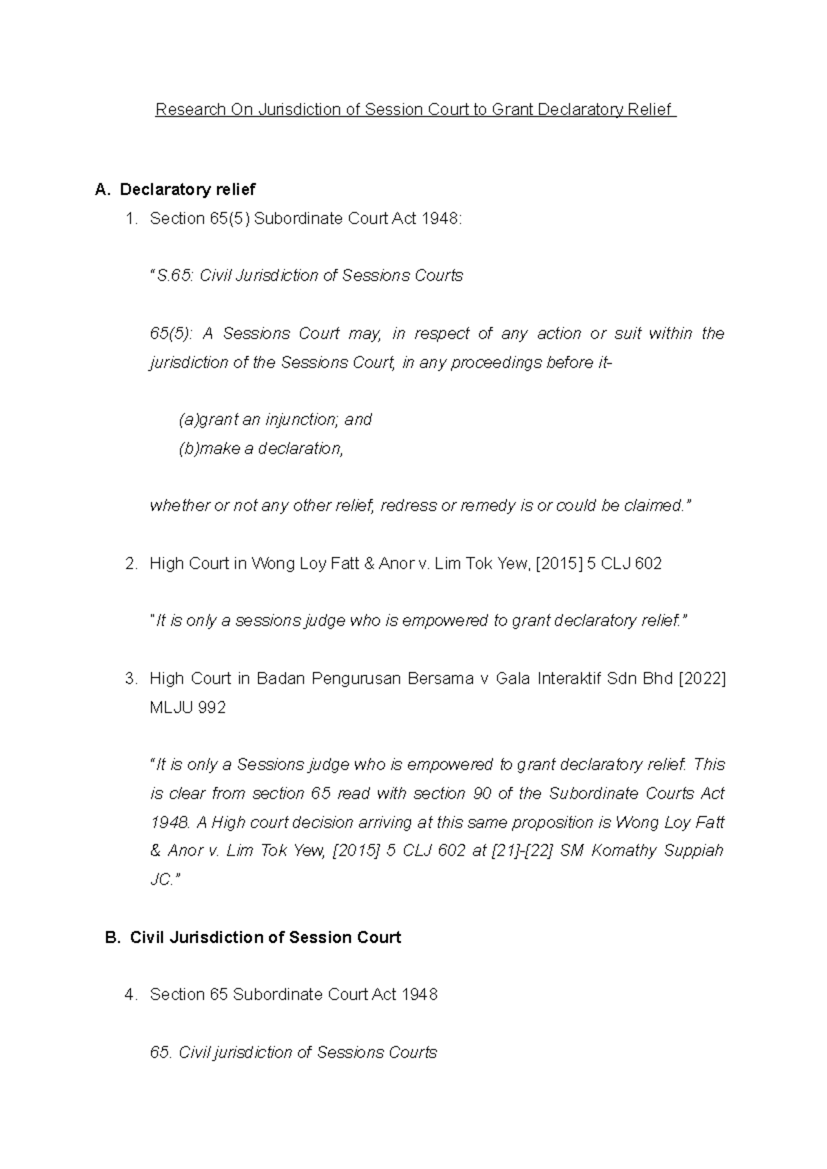 Research on Jurisdiction of Session Court for Declaratory Relief ...