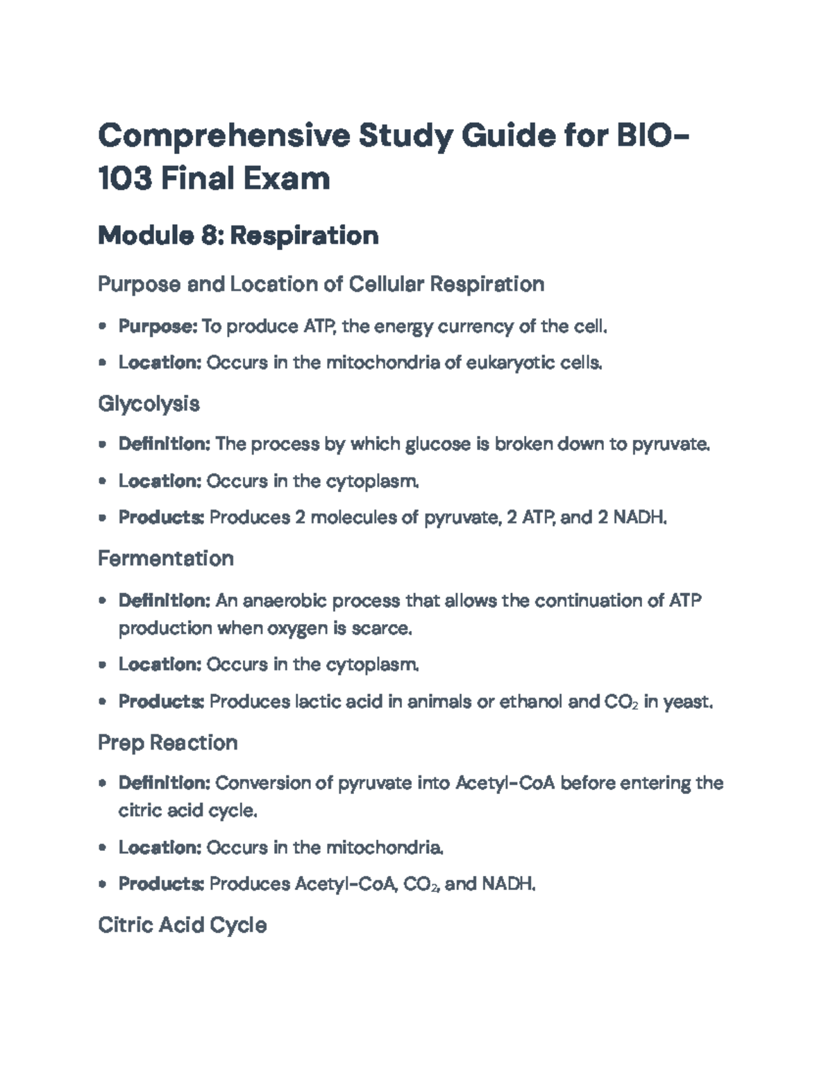 Comprehensive Study Guide for BIO-103 Final Exam Review - Comprehensive ...
