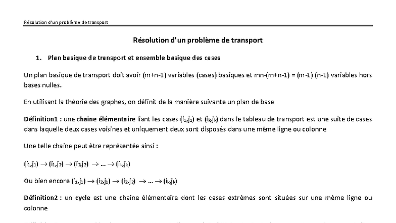 Résolution d'un Problème de Transport - Méthodes et Exemples - Studocu