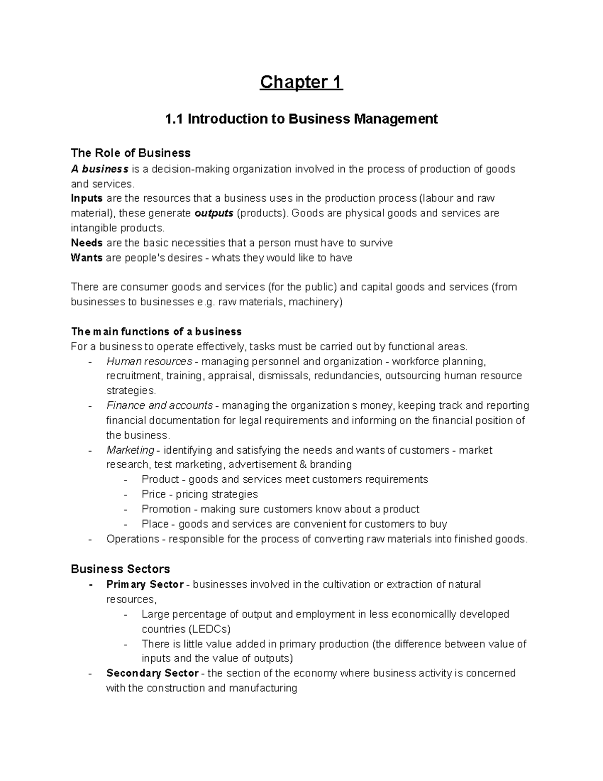 BM 101: Chapter 1 - Introduction to Business Management Concepts - Studocu
