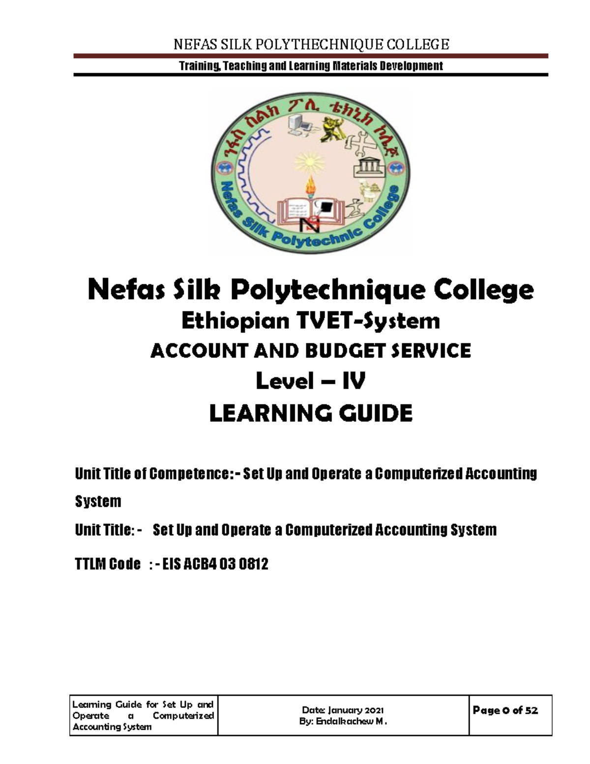 Learning Guide: Set Up & Operate Computerized Accounting System (EIS ...