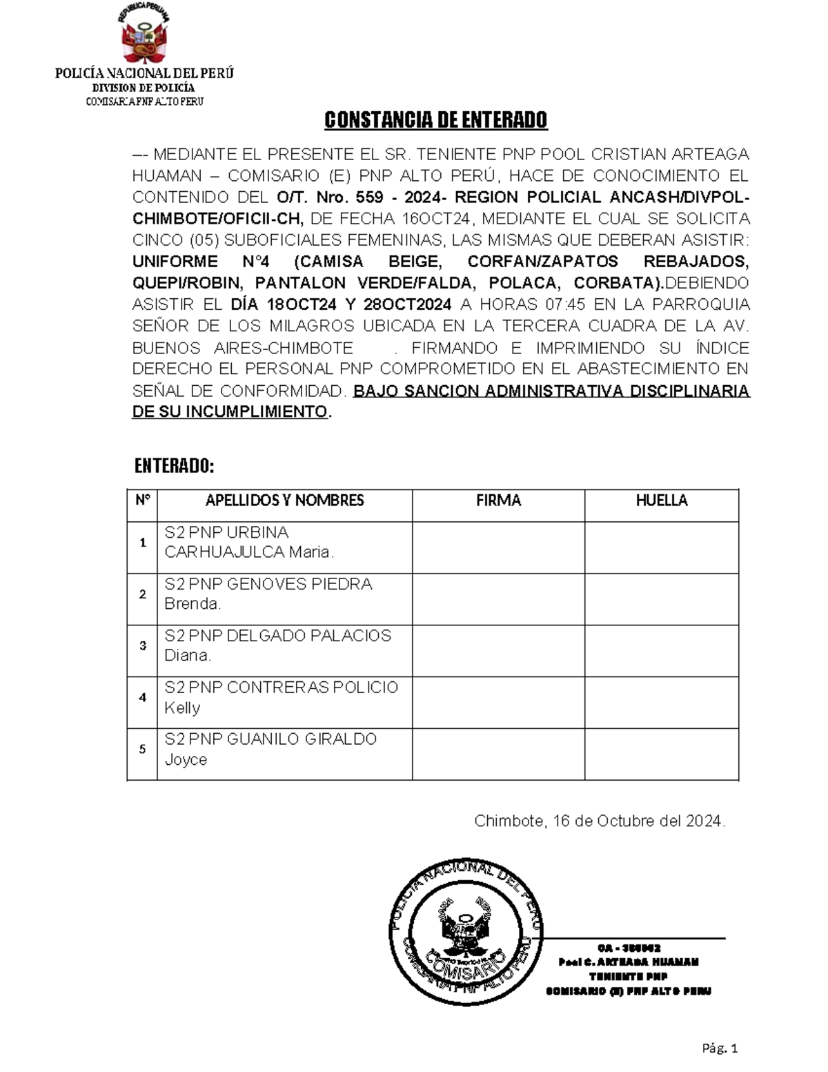 Constancia DE Enterado - CONSTANCIA DE ENTERADO - MEDIANTE EL PRESENTE ...