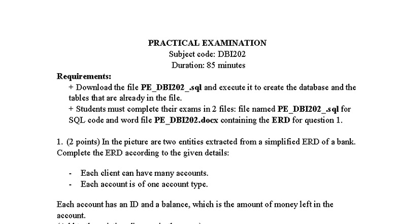 DBI202 Practical Exam: ERD & SQL Creation Guide - Studocu