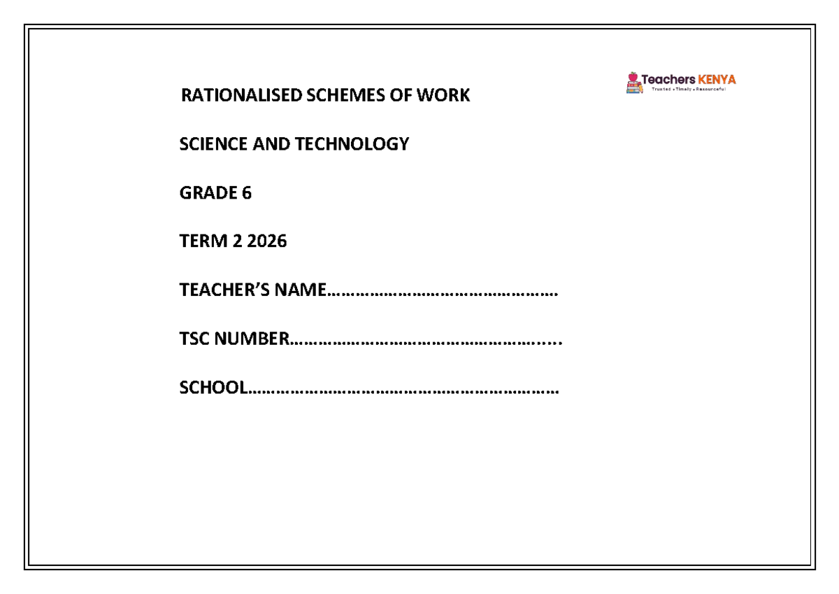 TERM 2 2026 GRADE 6 SCIENCE & TECHNOLOGY SCHEMES OF WORK - Studocu
