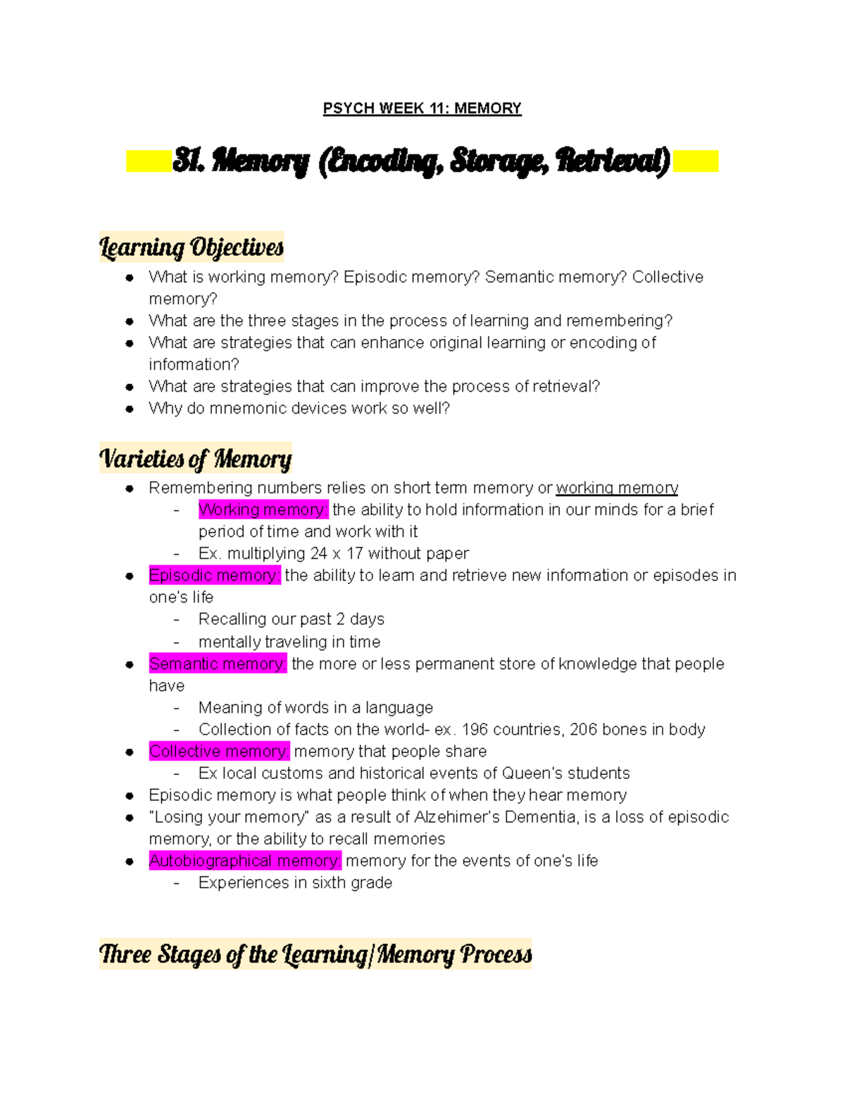 Psych WEEK 11 Memory - WEEK 11 READING SUMMARY - PSYCH WEEK 11: MEMORY ...
