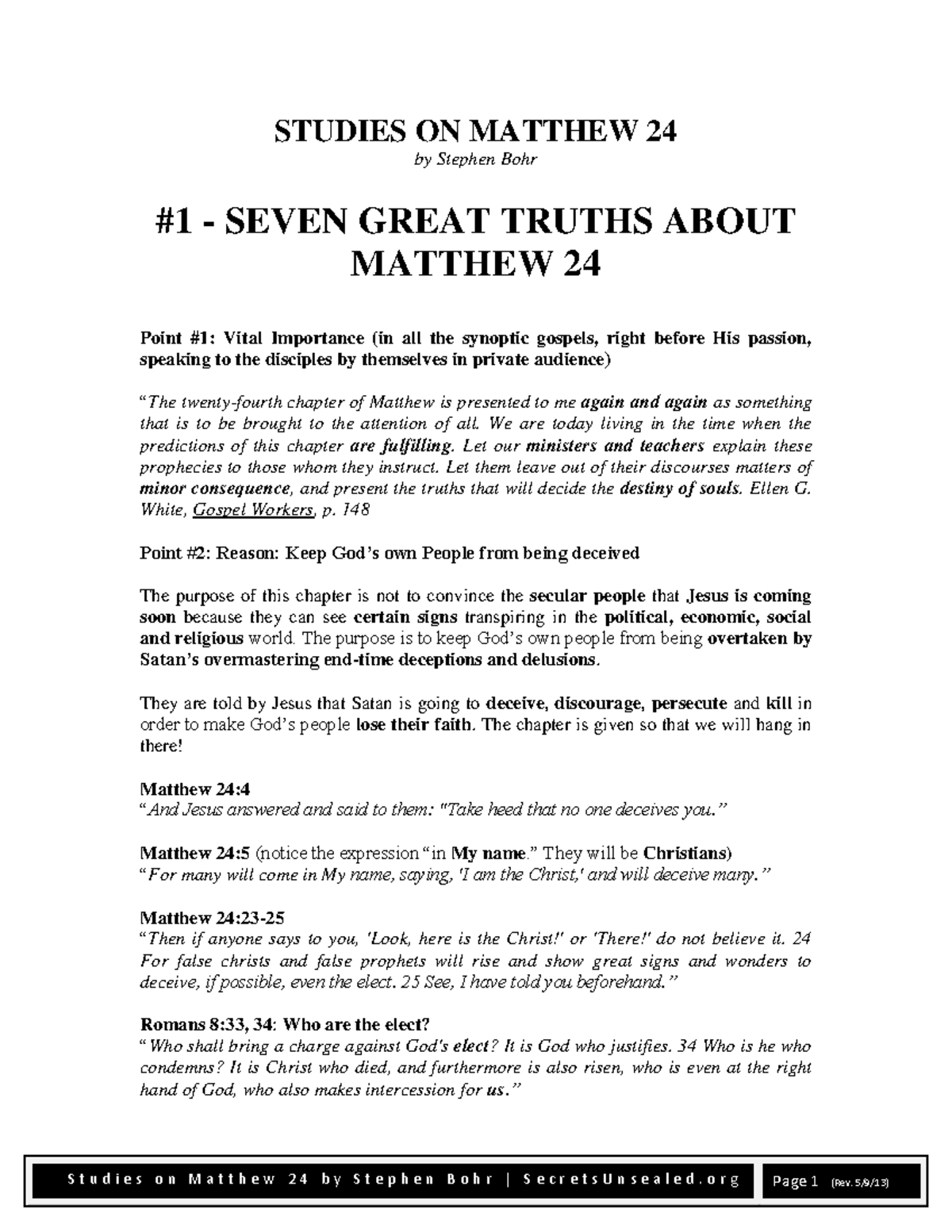 Studies on Matthew Twenty Four - STUDIES ON MATTHEW 24 by Stephen Bohr ...