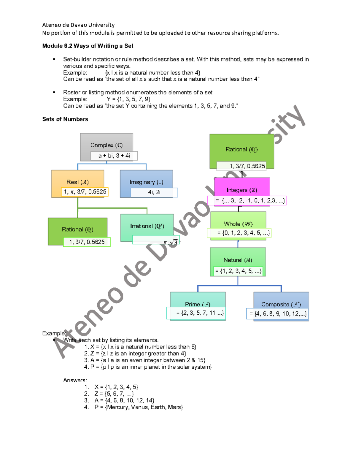 6.2 Ways of Writing a Set Notation and Rule Method - Studocu