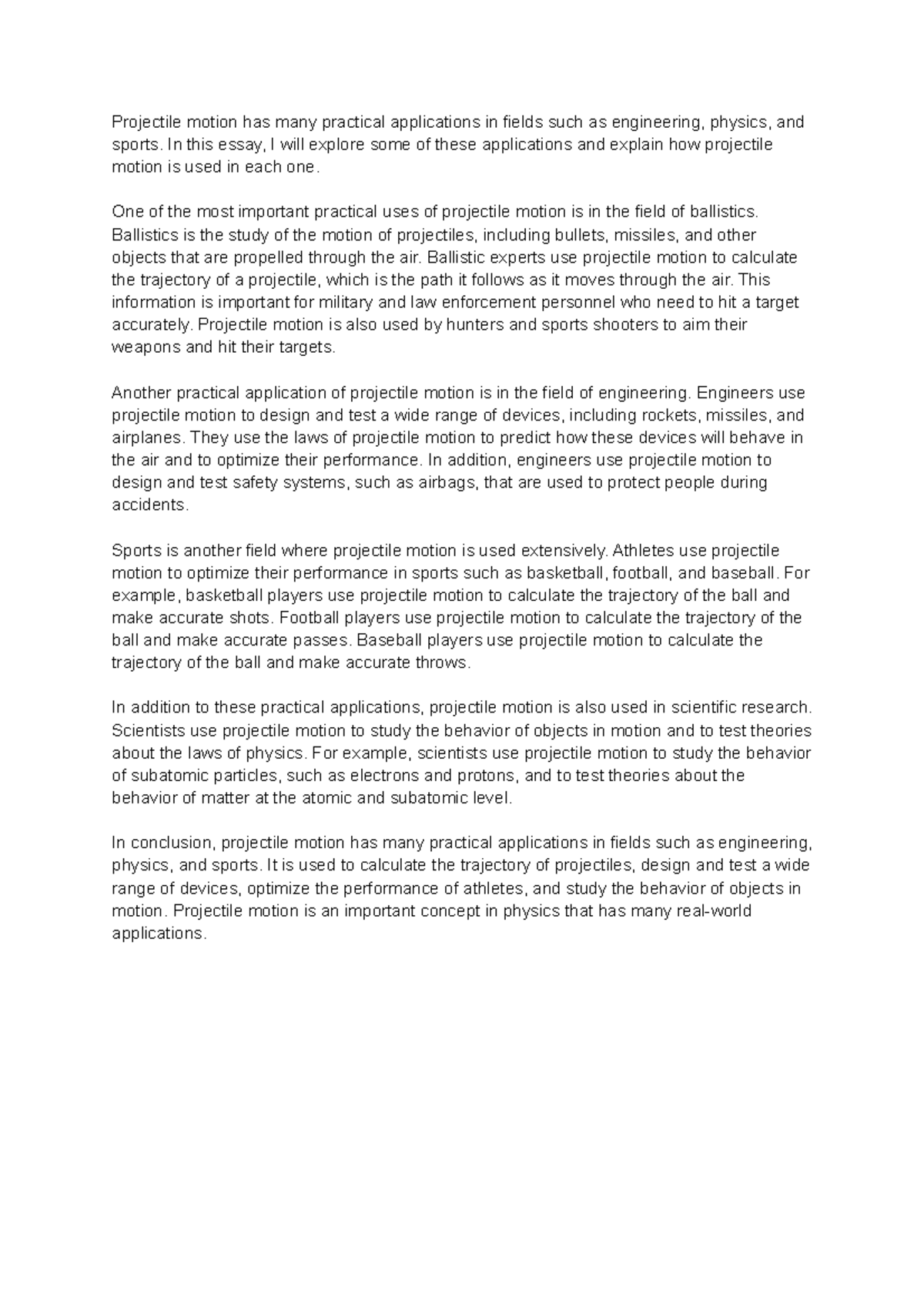 Practical Applications of Projectile Motion in Real Life - Studocu