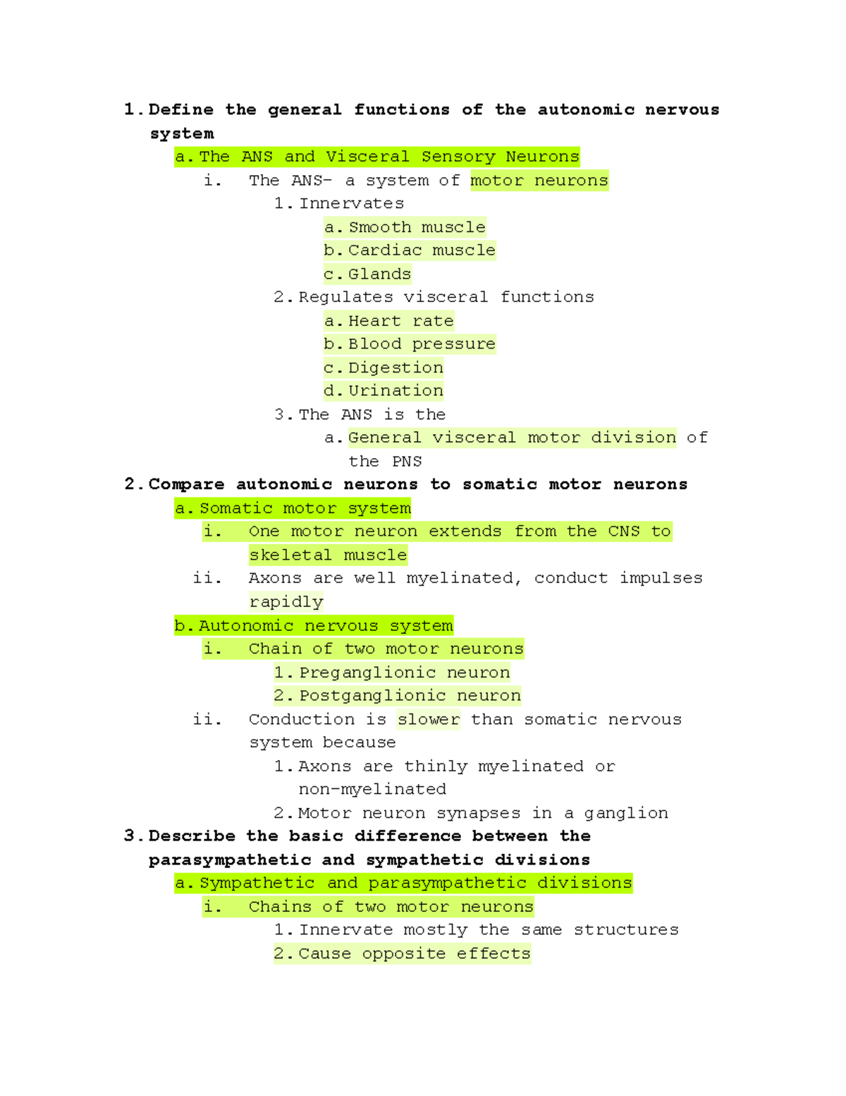Autonomic Nervous System (ANS) Functions & Pathways Overview - Studocu