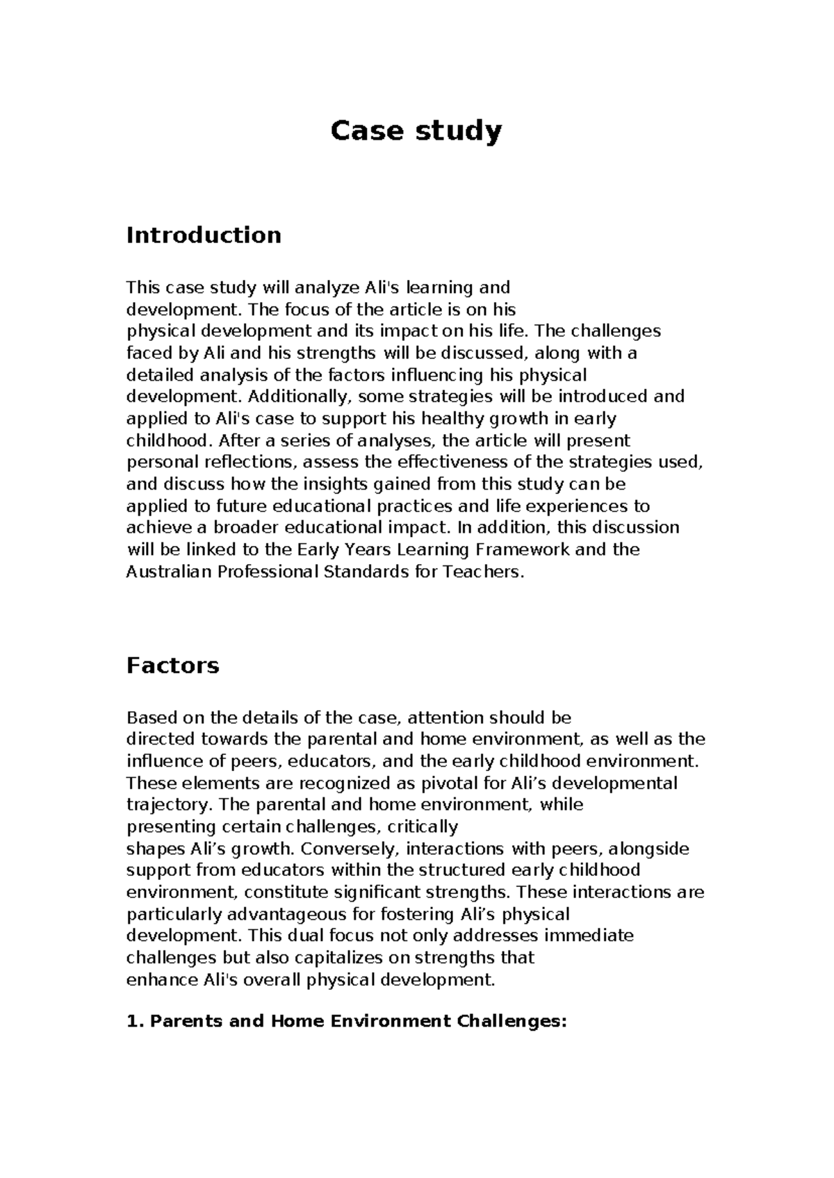 Assignment 1: Case Study on Ali's Physical Development Challenges - Studocu
