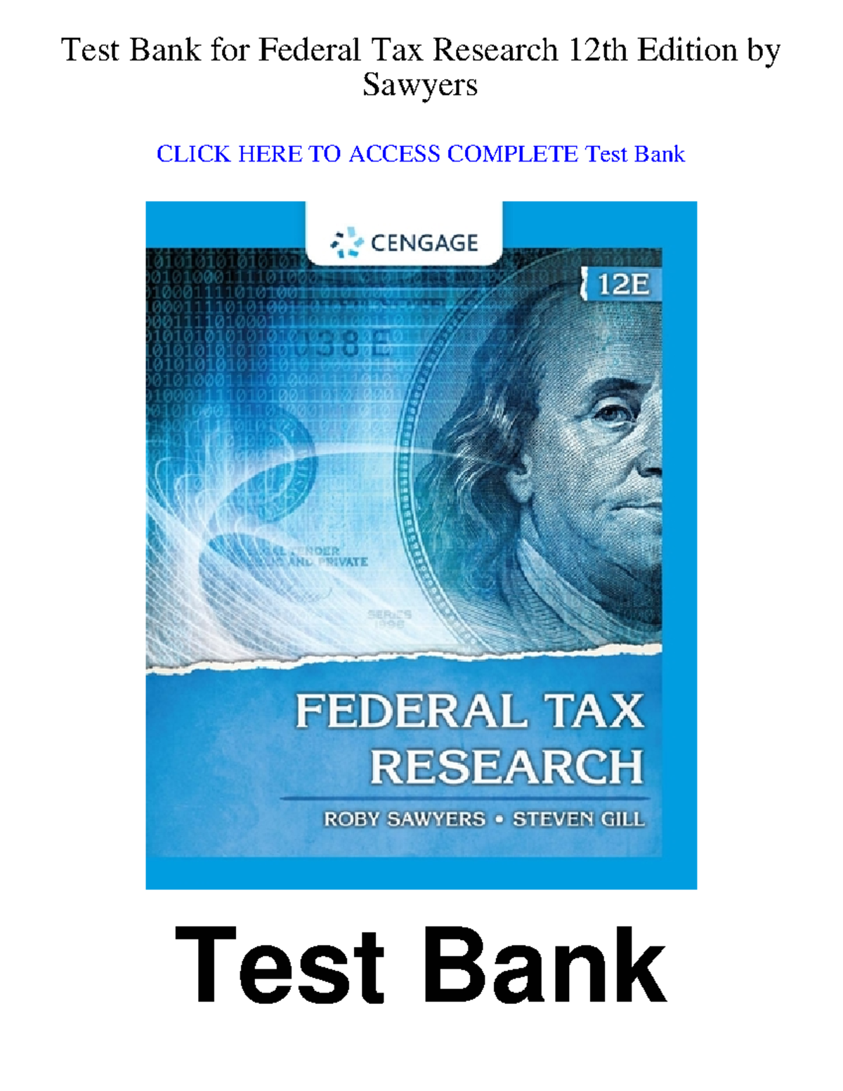 Test Bank for Federal Tax Research (12th Ed) - 9780357366387 - Studocu