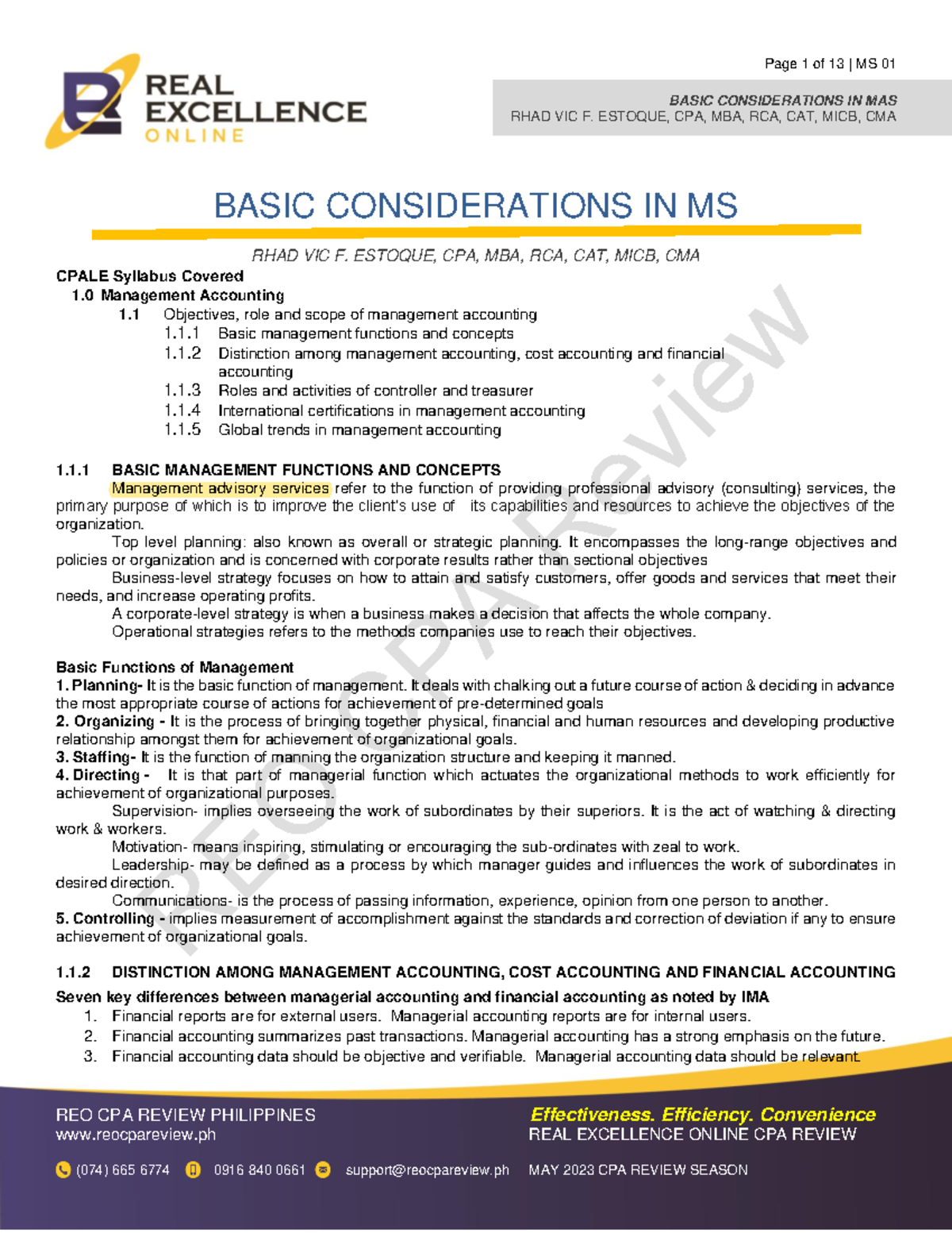 01 REO PRO 5th batch Basic Considerations in MS - BASIC CONSIDERATIONS IN MAS RHAD VIC F ...